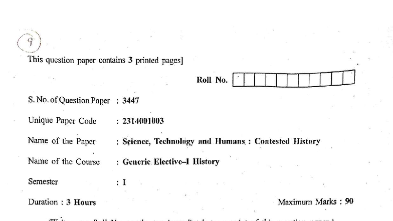 Generic History I: Science, Technology & Humans - Exam Paper 3447 - Studocu
