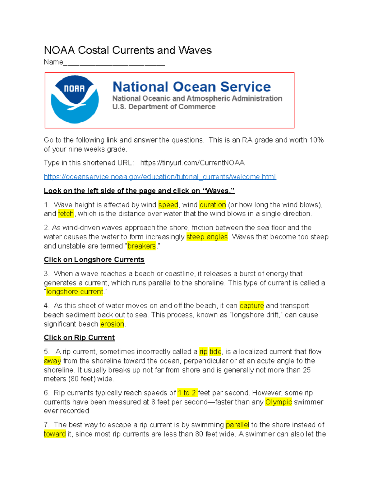 NOAA Coastal Currents & Waves Overview - Important Concepts 2022 - Studocu