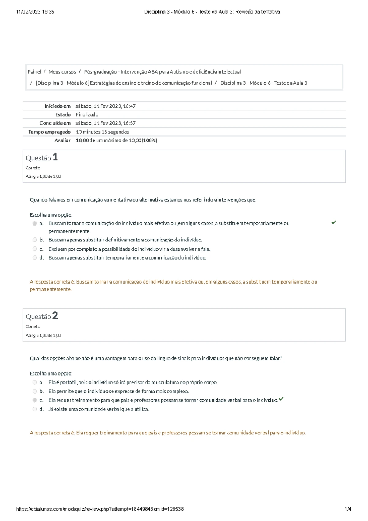 Disciplina 3 - Módulo 5 - Teste da Aula 3 Revisão da tentativa - Painel ...