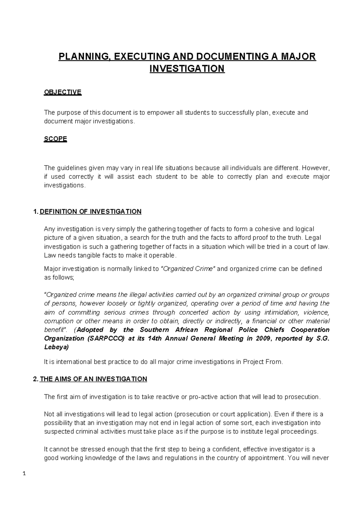 Planning a Major Investigation: Guidelines for Success in Law ...