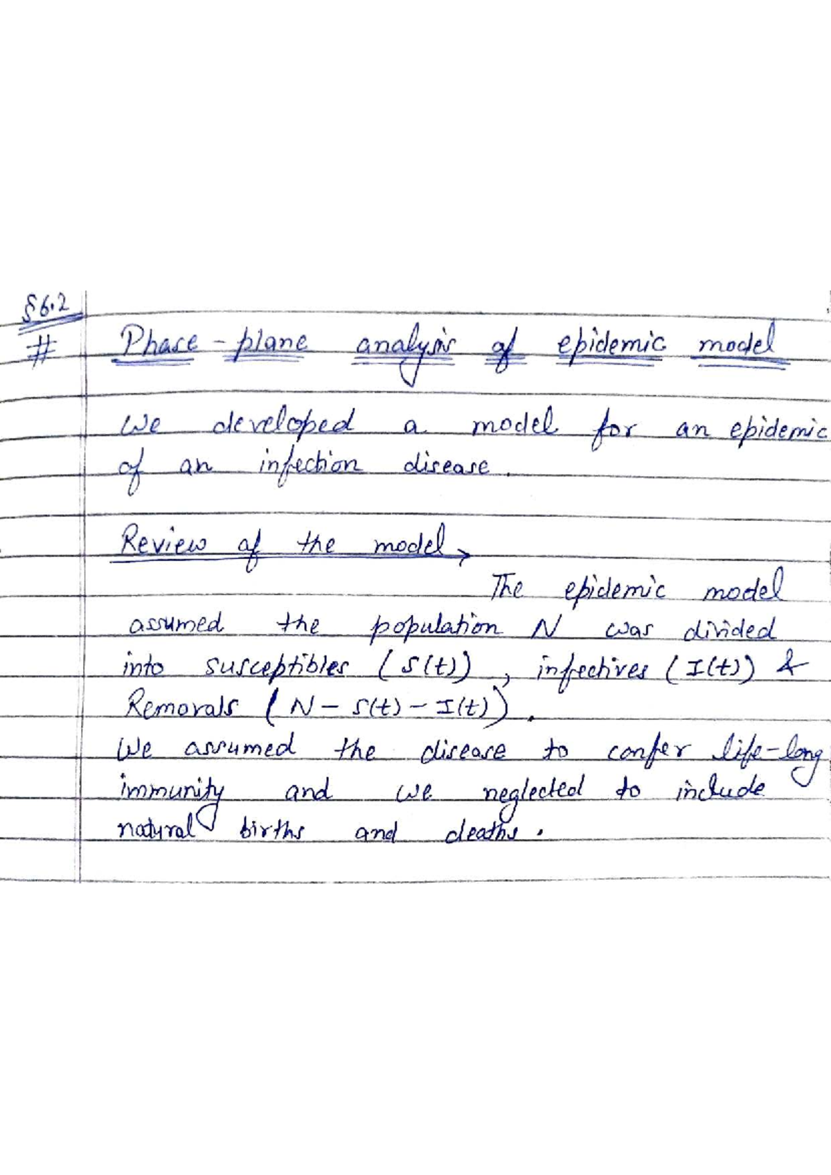 Analysis of Epidemic Model: Phase Plane Dynamics (Course Code: 62 ...