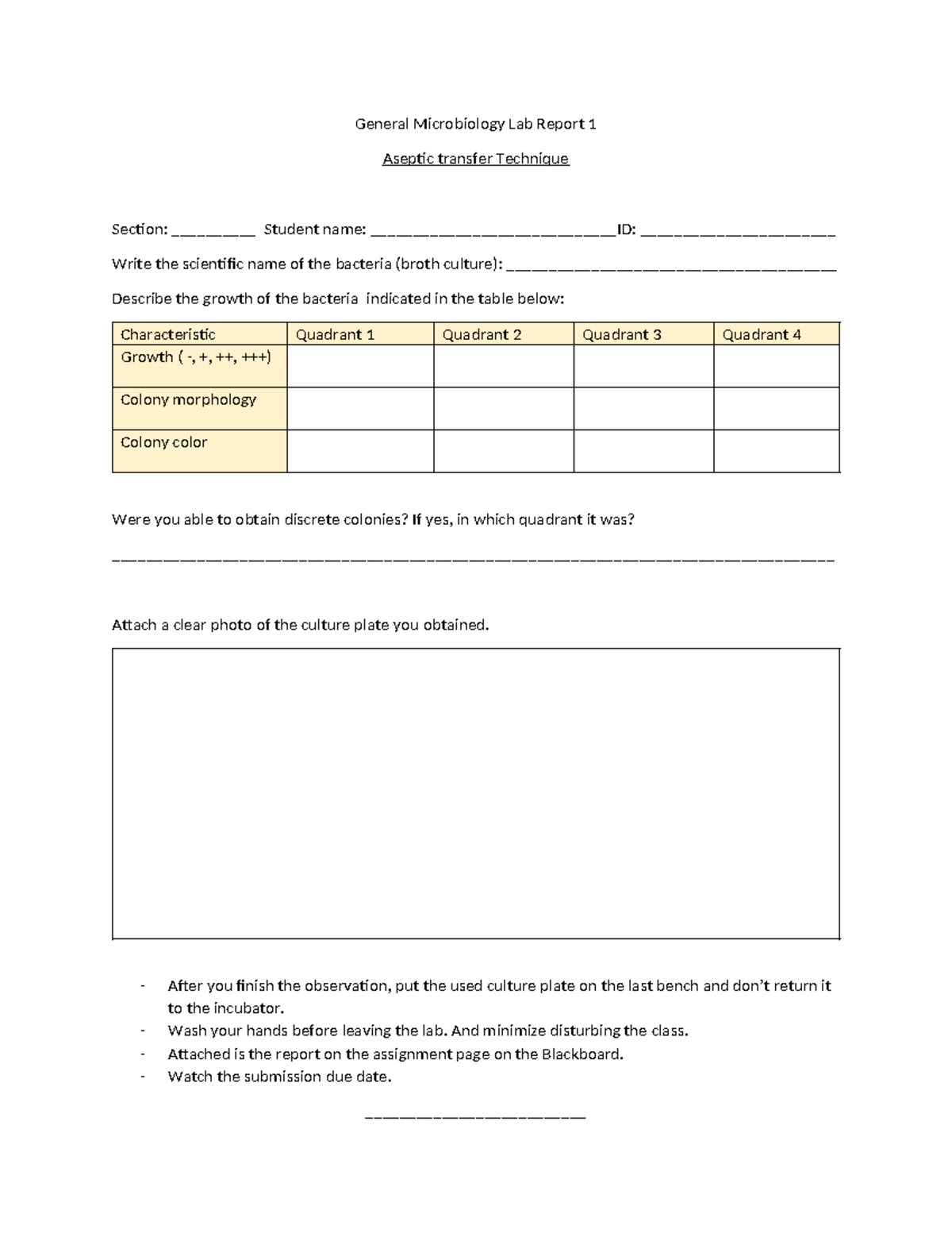 General Microbiology Lab Report 1: Aseptic Transfer Techniques - Studocu