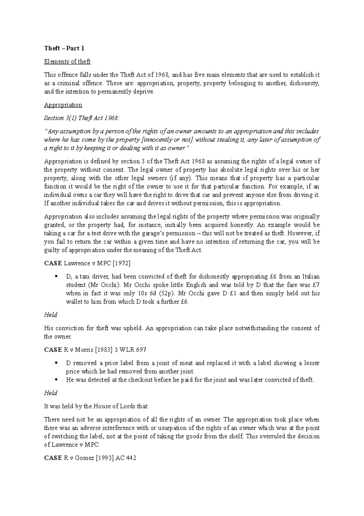 Understanding Theft: Key Elements and Important Case Law (LAW 101 ...