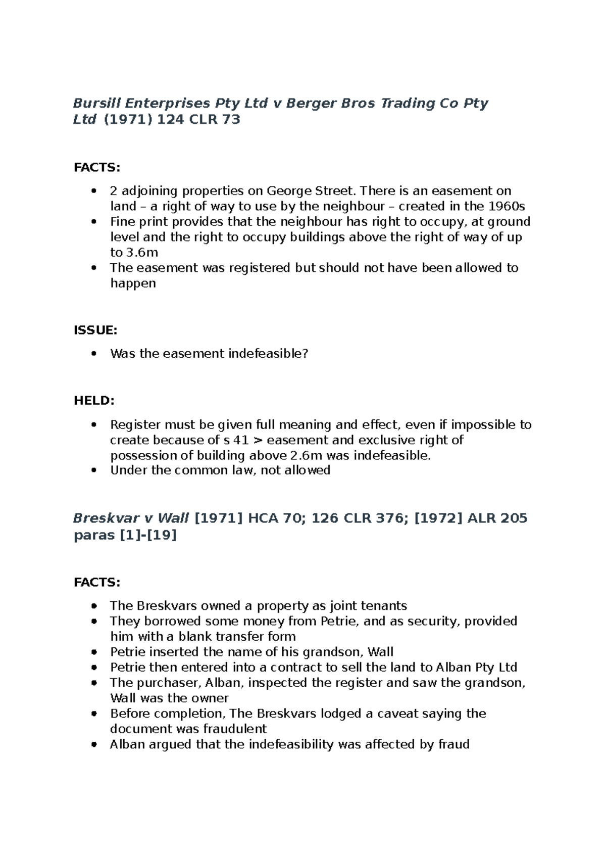 Wk 4 - Case Readings: Summaries of Key Legal Cases - Studocu