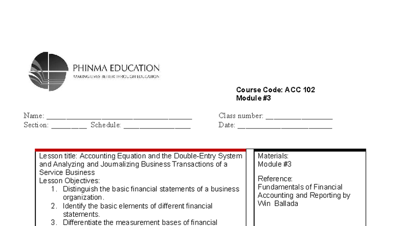 ACC 102 Lesson: Understanding the Accounting Equation & Transactions ...