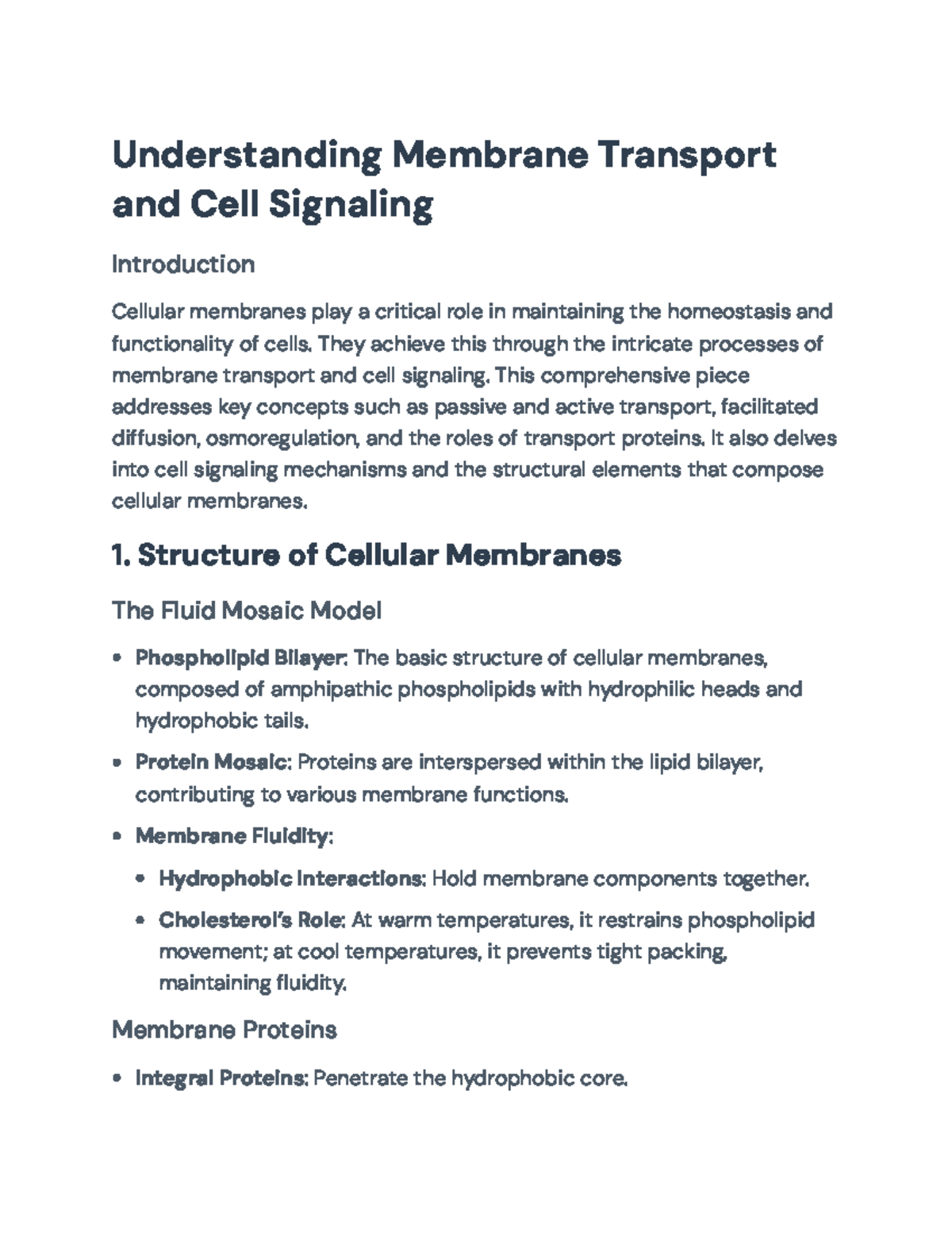 Understanding Membrane Transport and Cell Signaling - Biology 101 ...