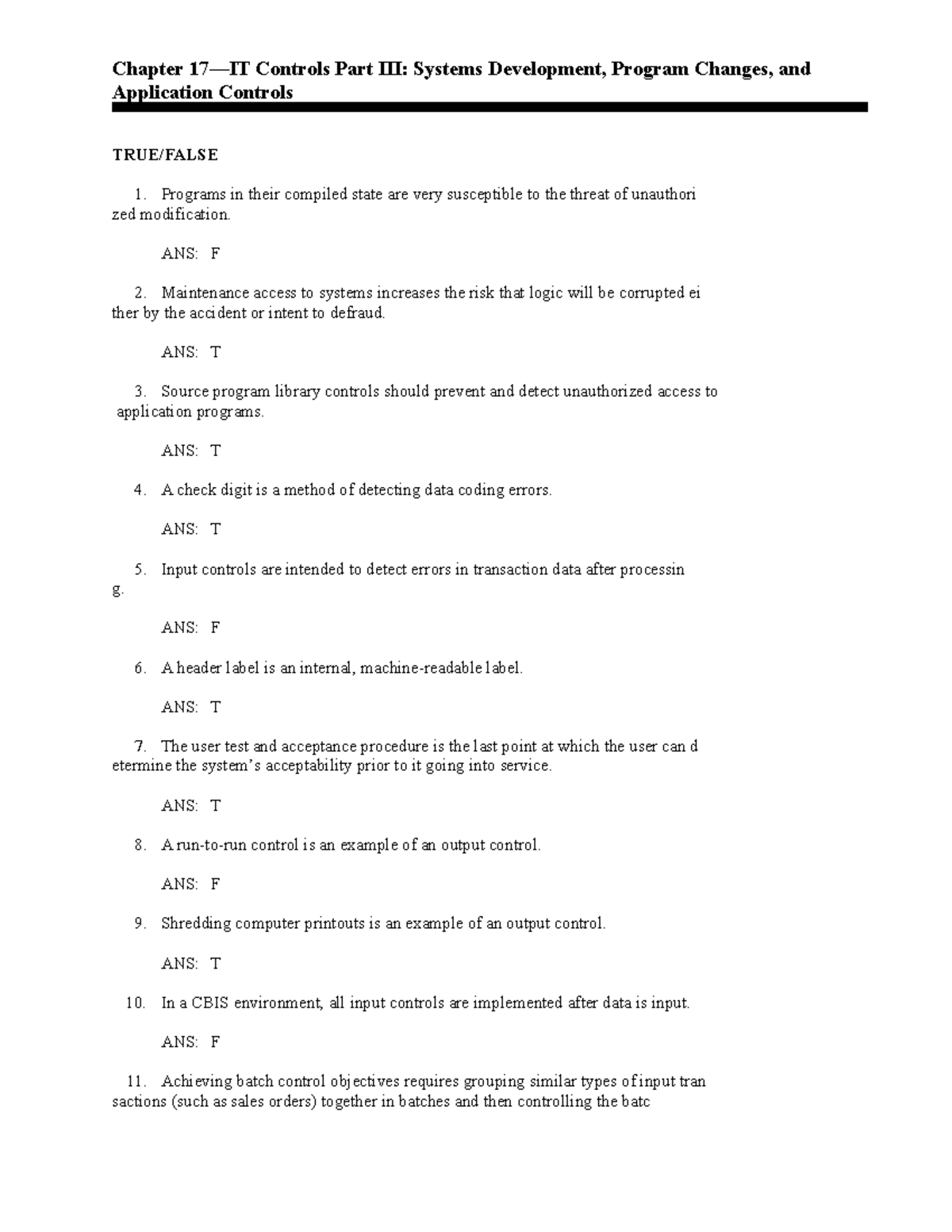 Chapter 17: Application Controls and Systems Development (ACC 301 ...