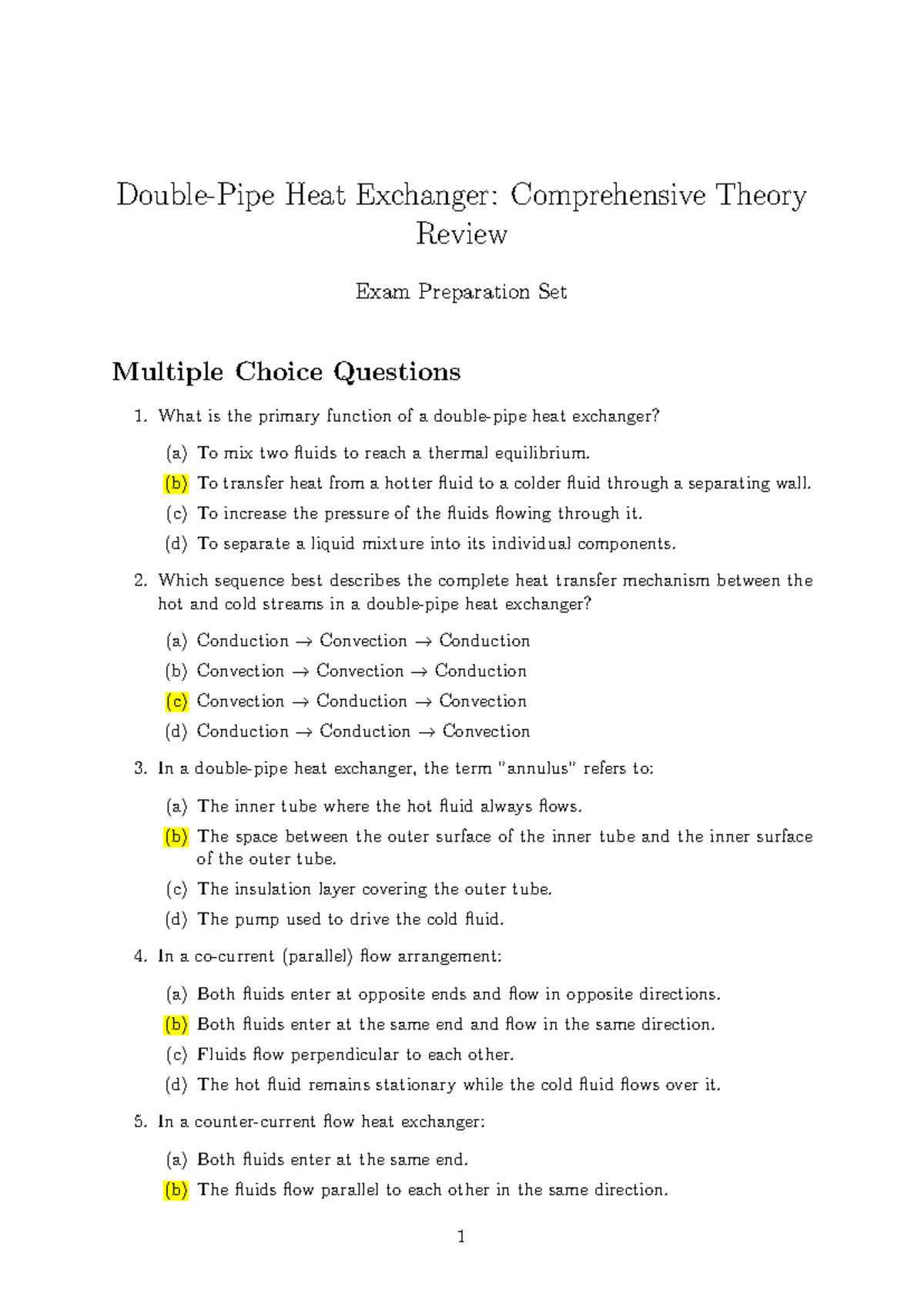 Double Pipe HE MCQs: Heat Exchanger Theory Review for Exam Prep - Studocu