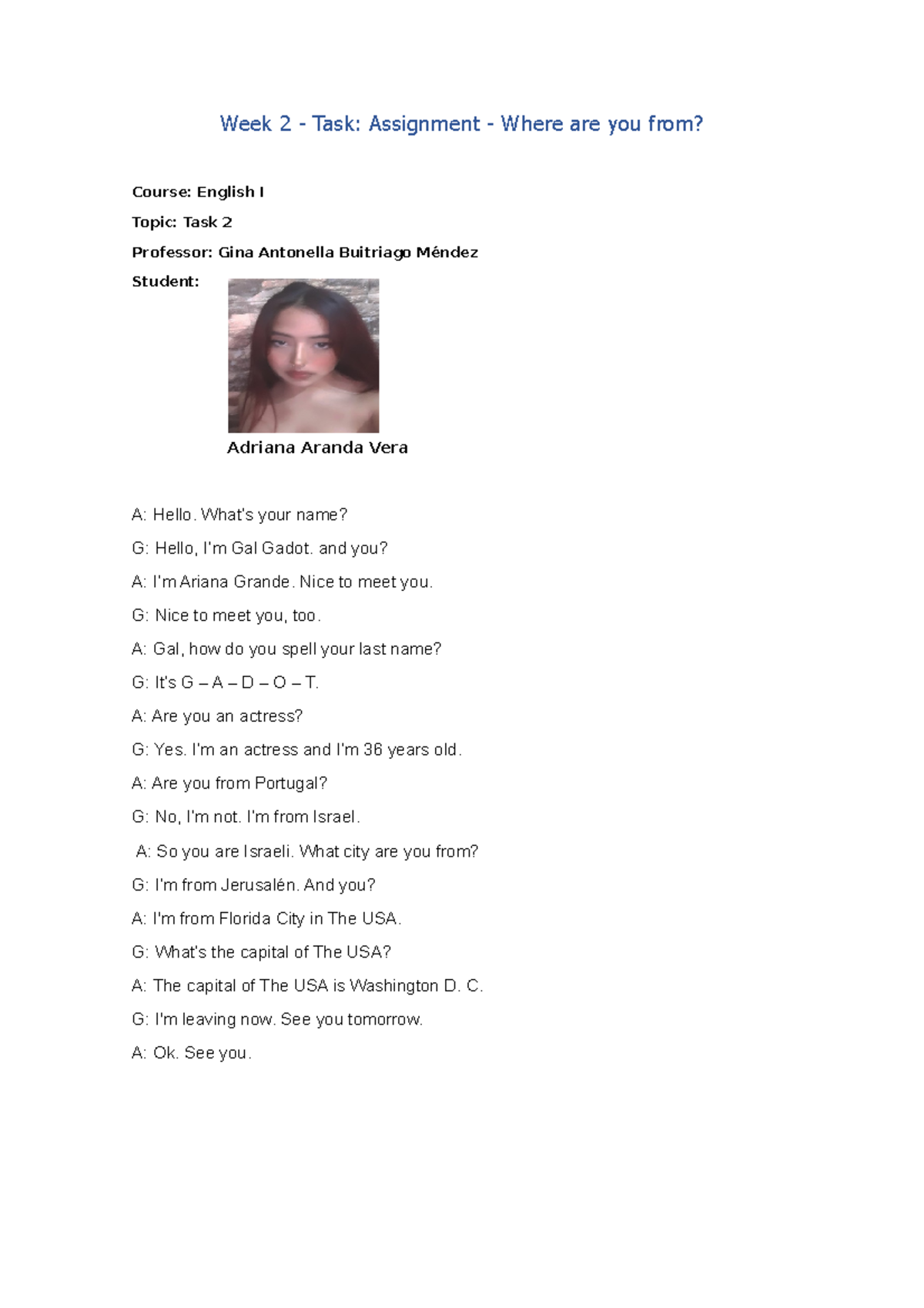 Week 2 - English I - Assignment: Where Are You From? - Studocu