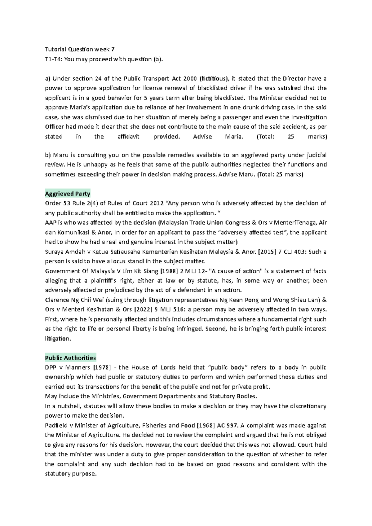 Admin Law T7 Tutorial: Judicial Review and Remedies Explored - Studocu