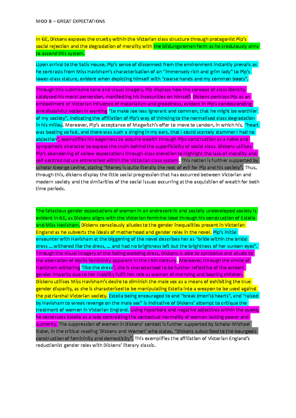 MOD B - Great Expectations Final Essay: Class and Gender Critique - Studocu