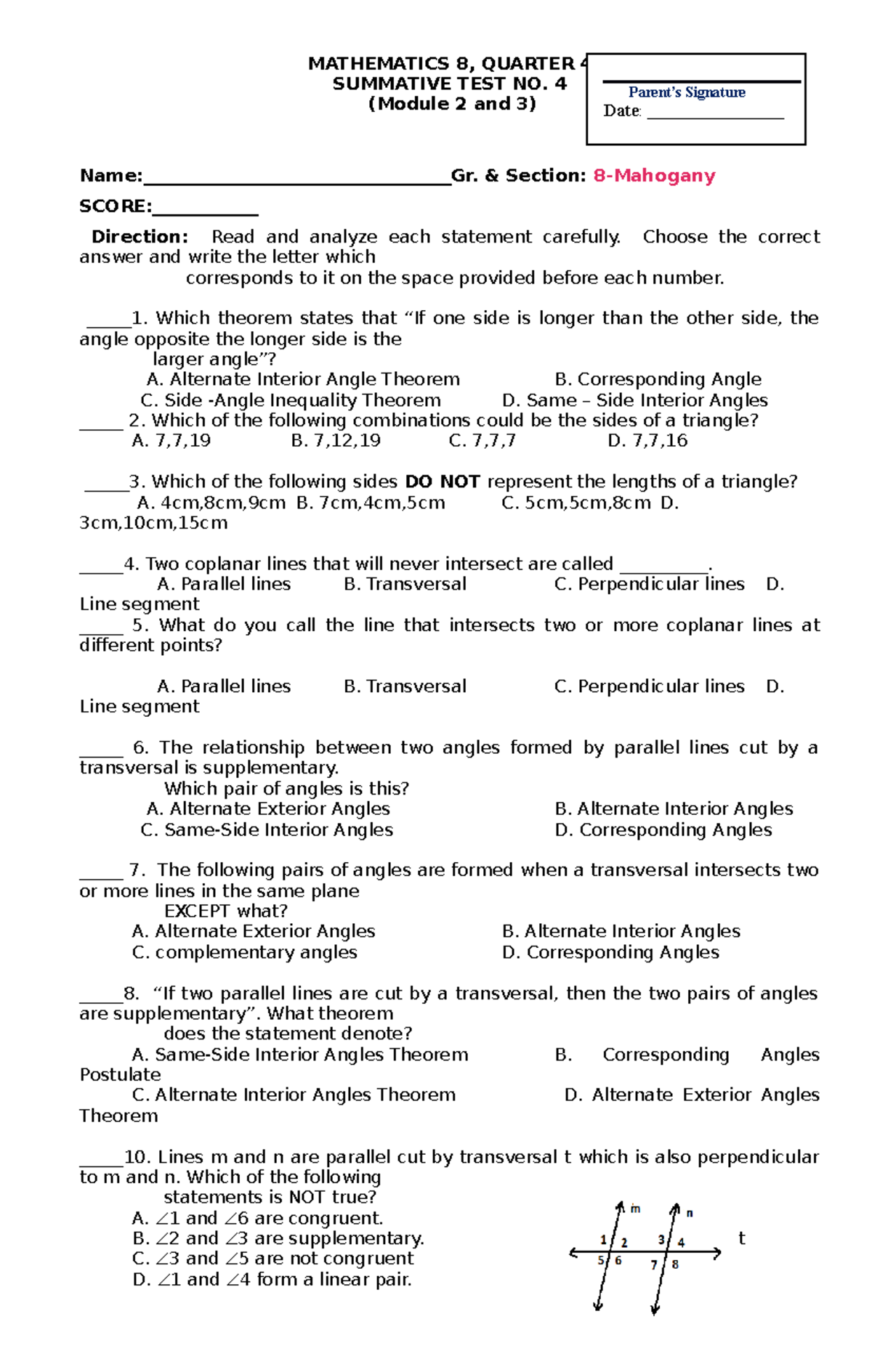 Math 8 Q4 Summative Test No - MATHEMATICS 8, QUARTER 4 SUMMATIVE TEST ...
