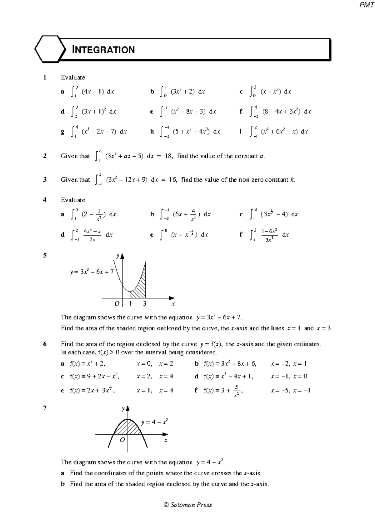PMT INTEGRATION 1: Definite Integrals & Area Under Curve Analysis - Studocu
