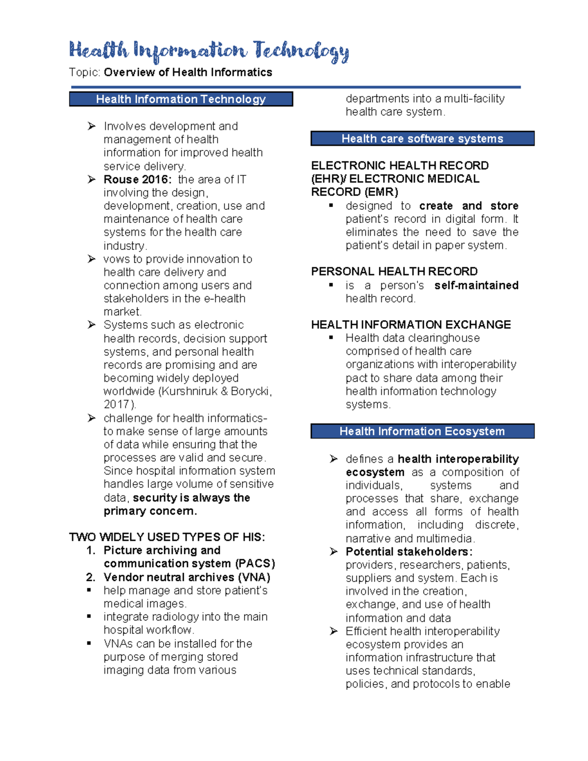 Chap 4 Overview of Health Informatics - Health Information Technology ...