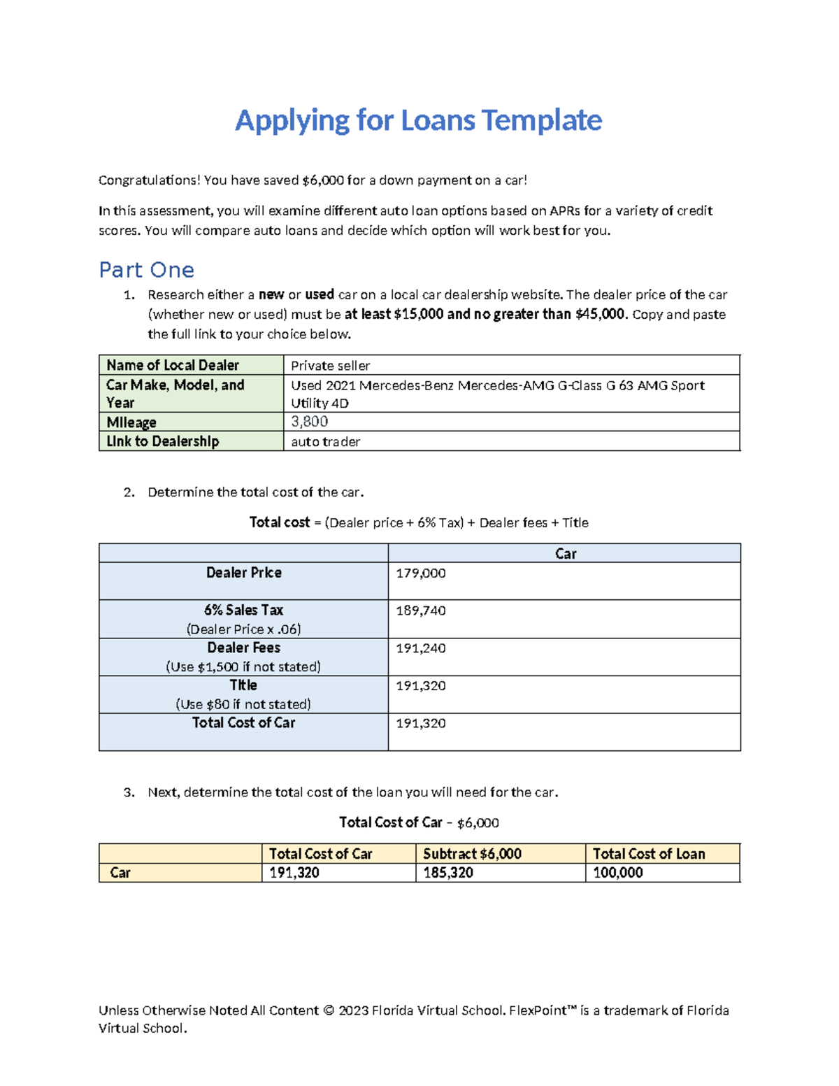 Auto Loan Comparison Template: Assessing Options & Costs - Studocu