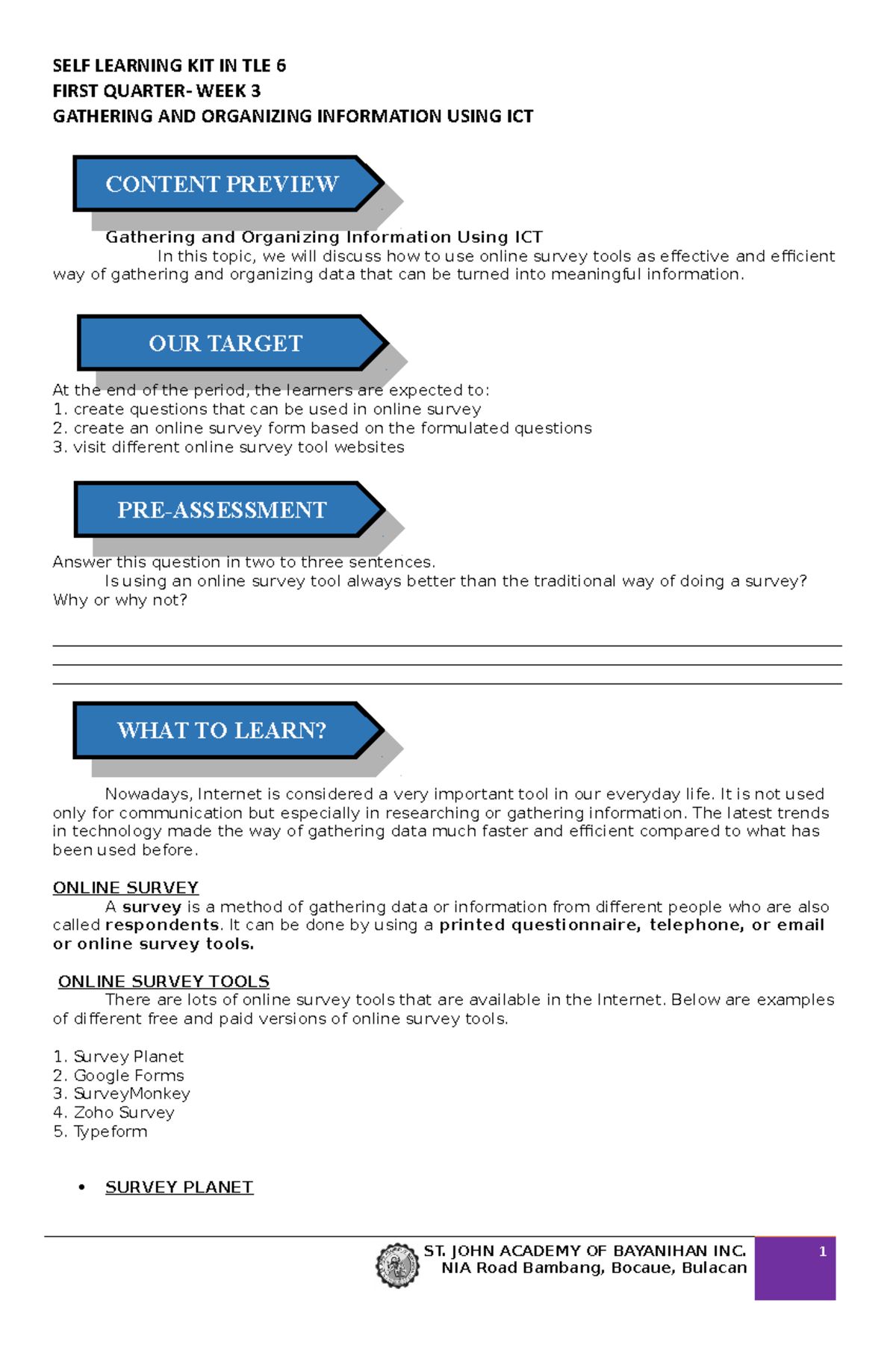 Lesson 3 - ICT in Gathering & Organizing Information (TLE 3) - Studocu