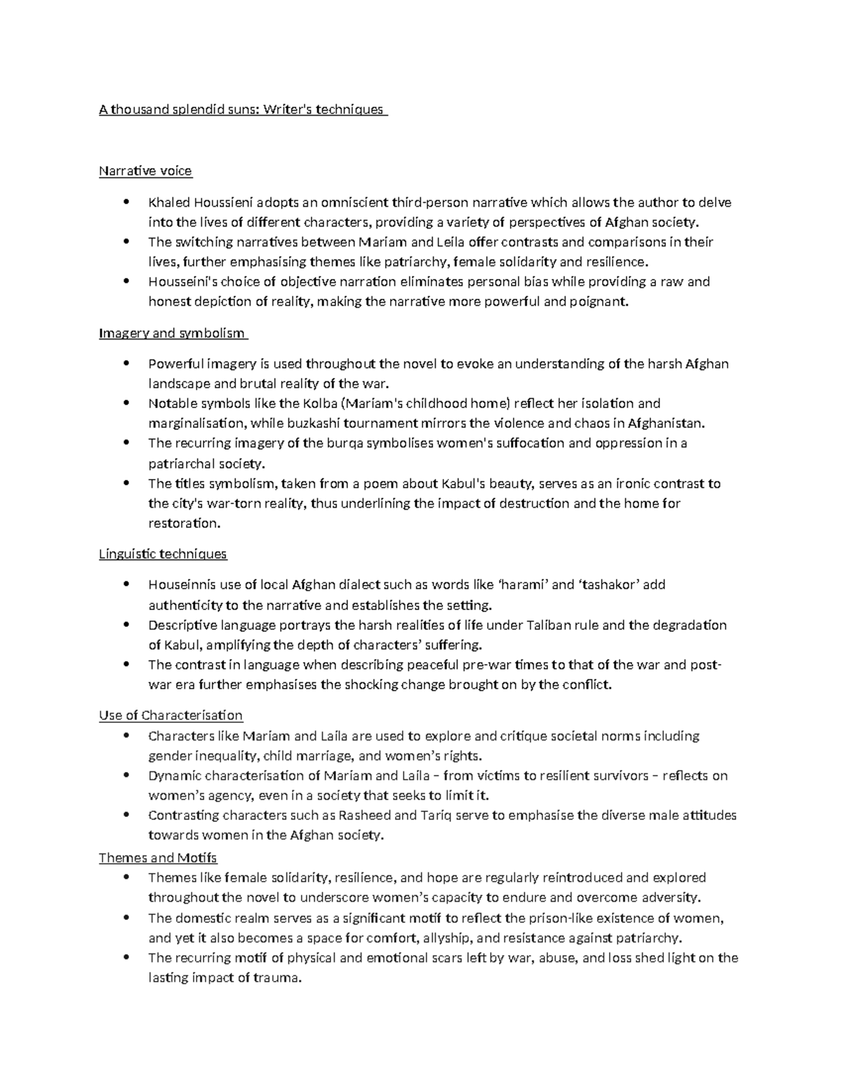 A Thousand Splendid Suns & Wuthering Heights: Comparative Notes - Studocu