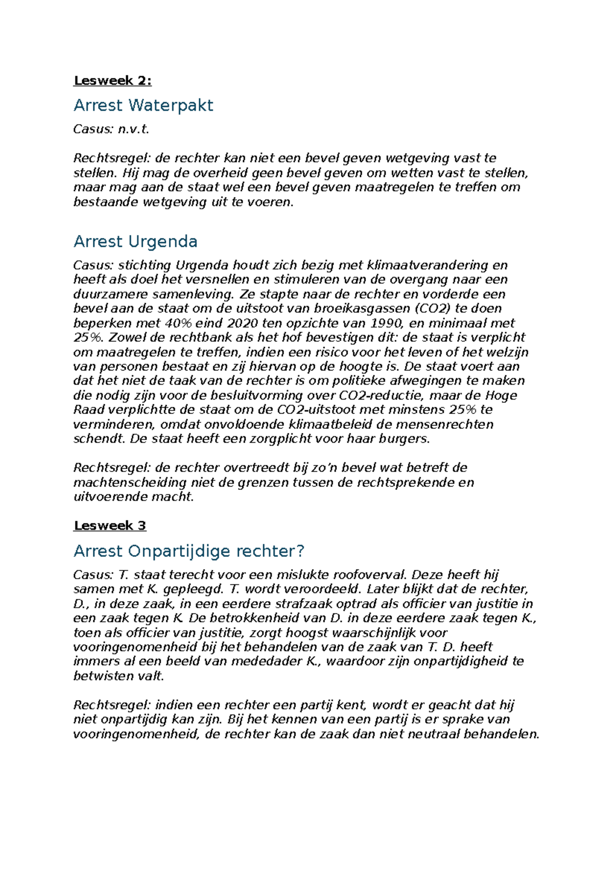 Arresten Inleiding A: Lesweek 2-3 Overzicht Rechtsregels en Casussen ...