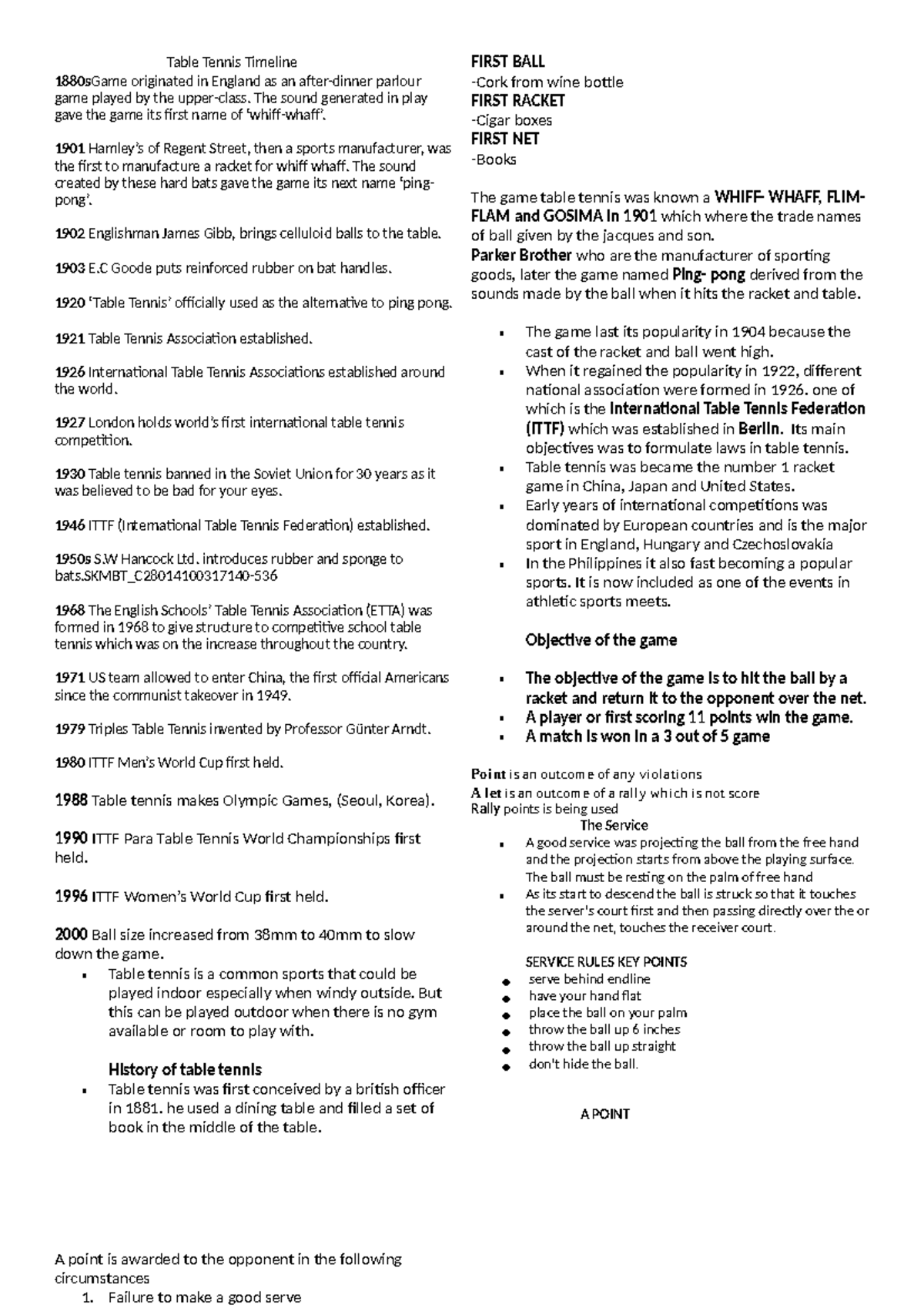 Table Tennis - Historical Timeline and Key Developments - Studocu