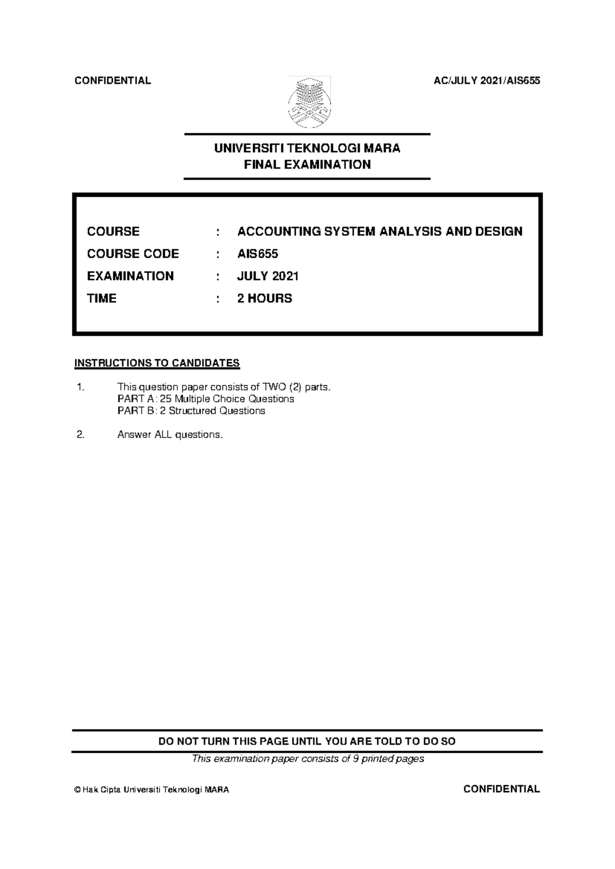 AIS655 Final Exam - Accounting System Analysis & Design July 2021 - Studocu