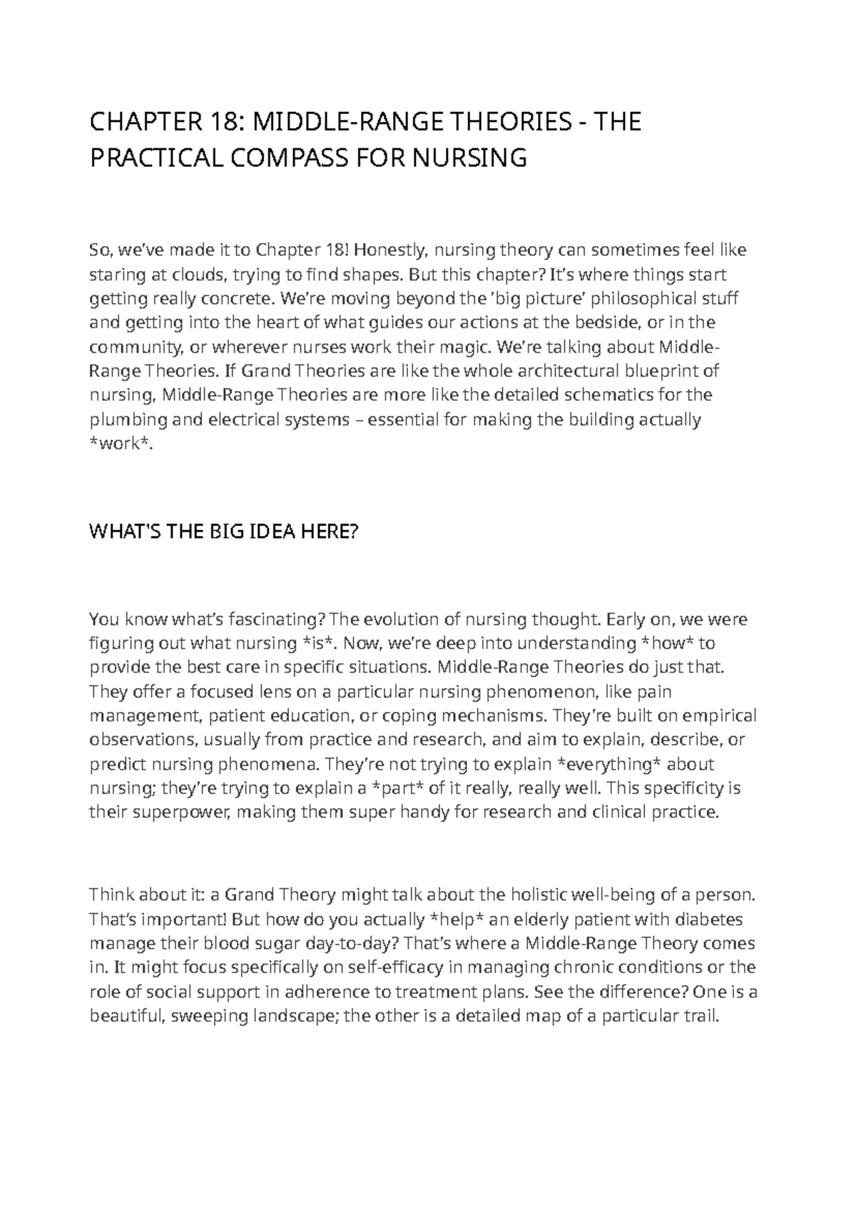 NURSING THEORY CHAPTER 18: MIDDLE-RANGE THEORIES EXPLAINED - Studocu