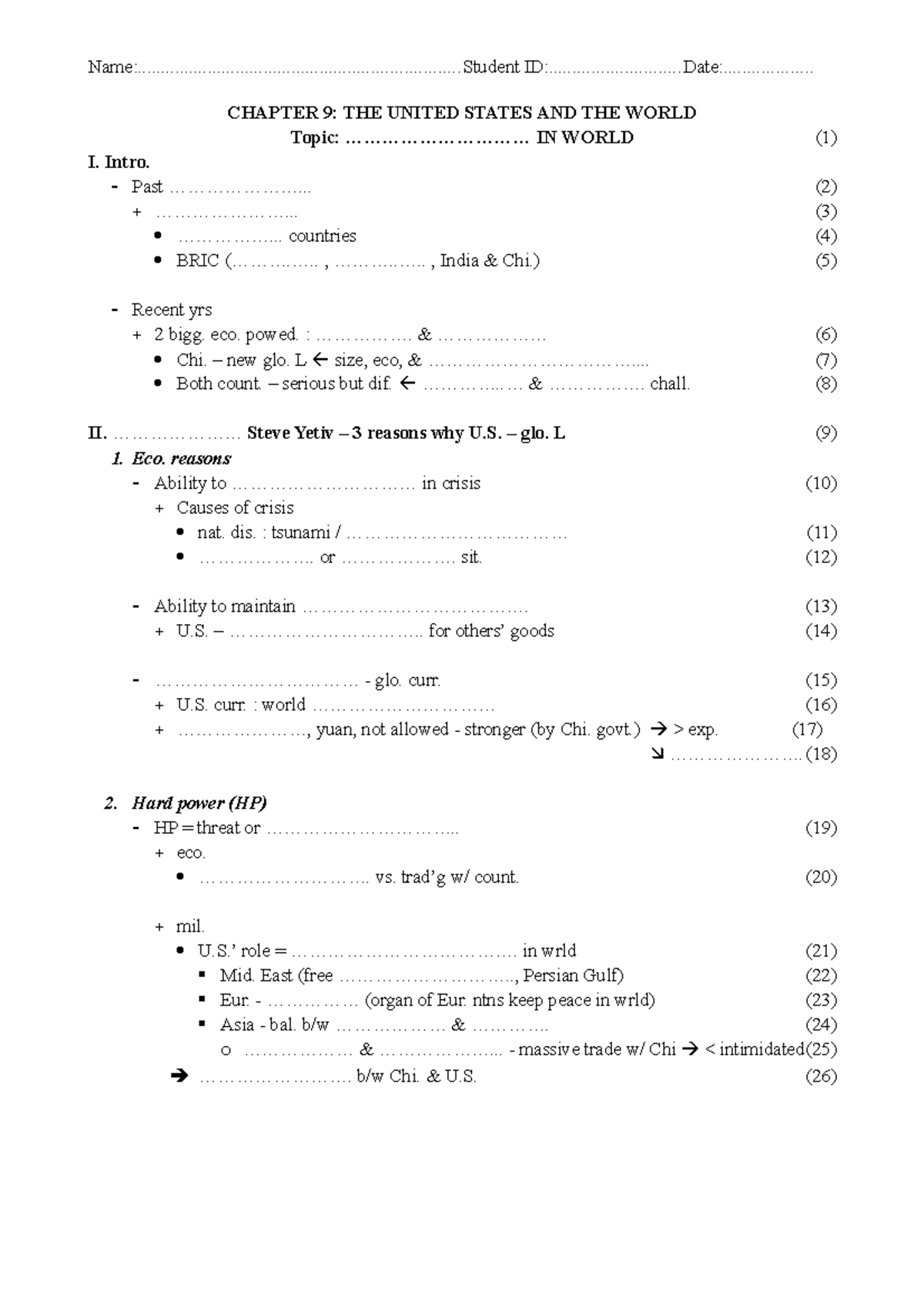 Chapter 9 - The United States and the World - CHAPTER 9: THE UNITED ...