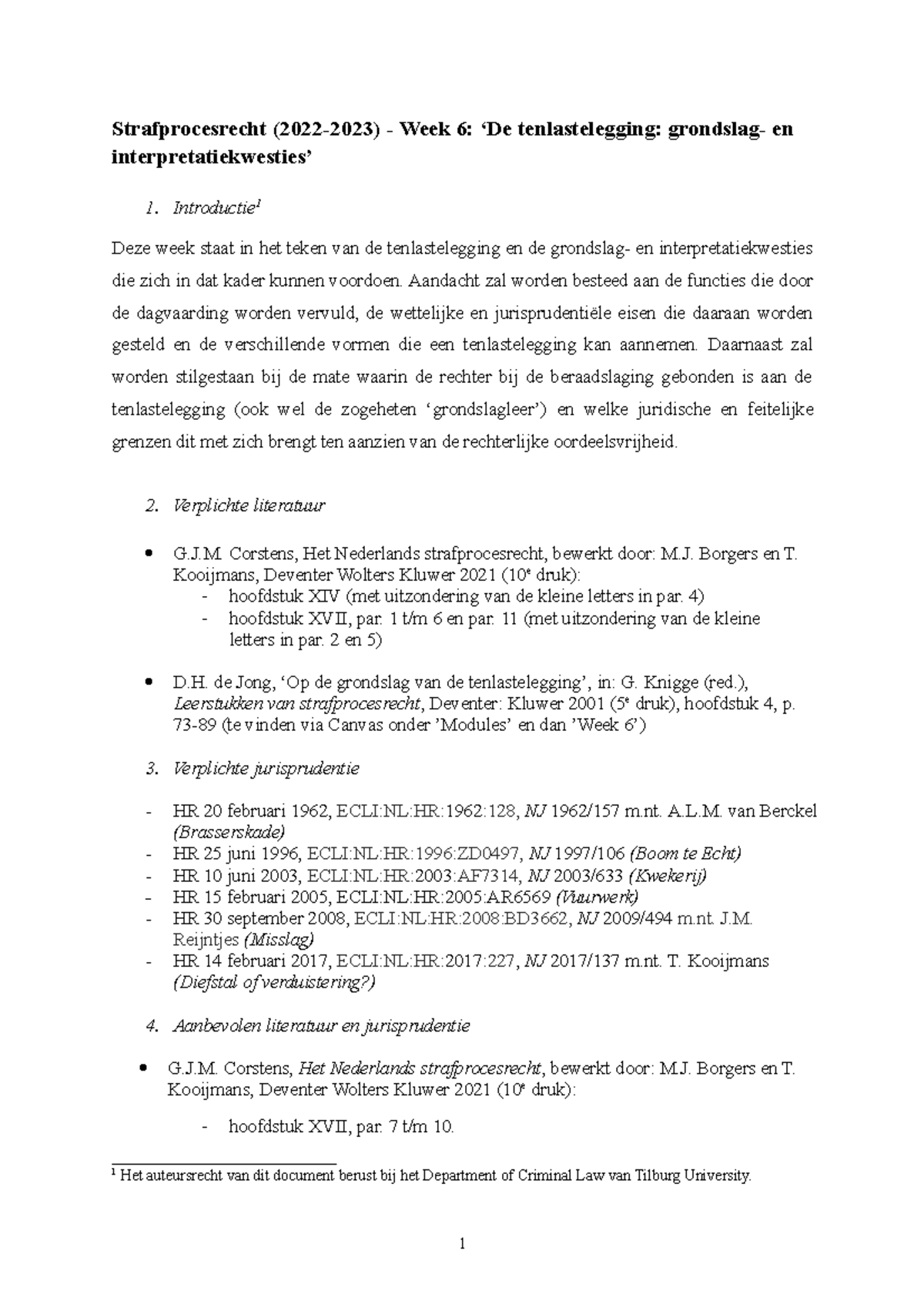 Strafprocesrecht SPR 2022-2023 Week 6: Tenlastelegging & Interpretatie ...