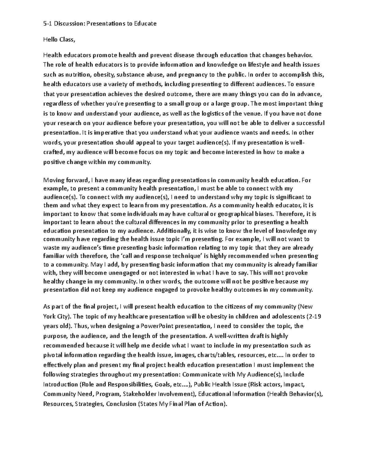 Che 110 5-1 Presentation Strategies for Health Education - Studocu