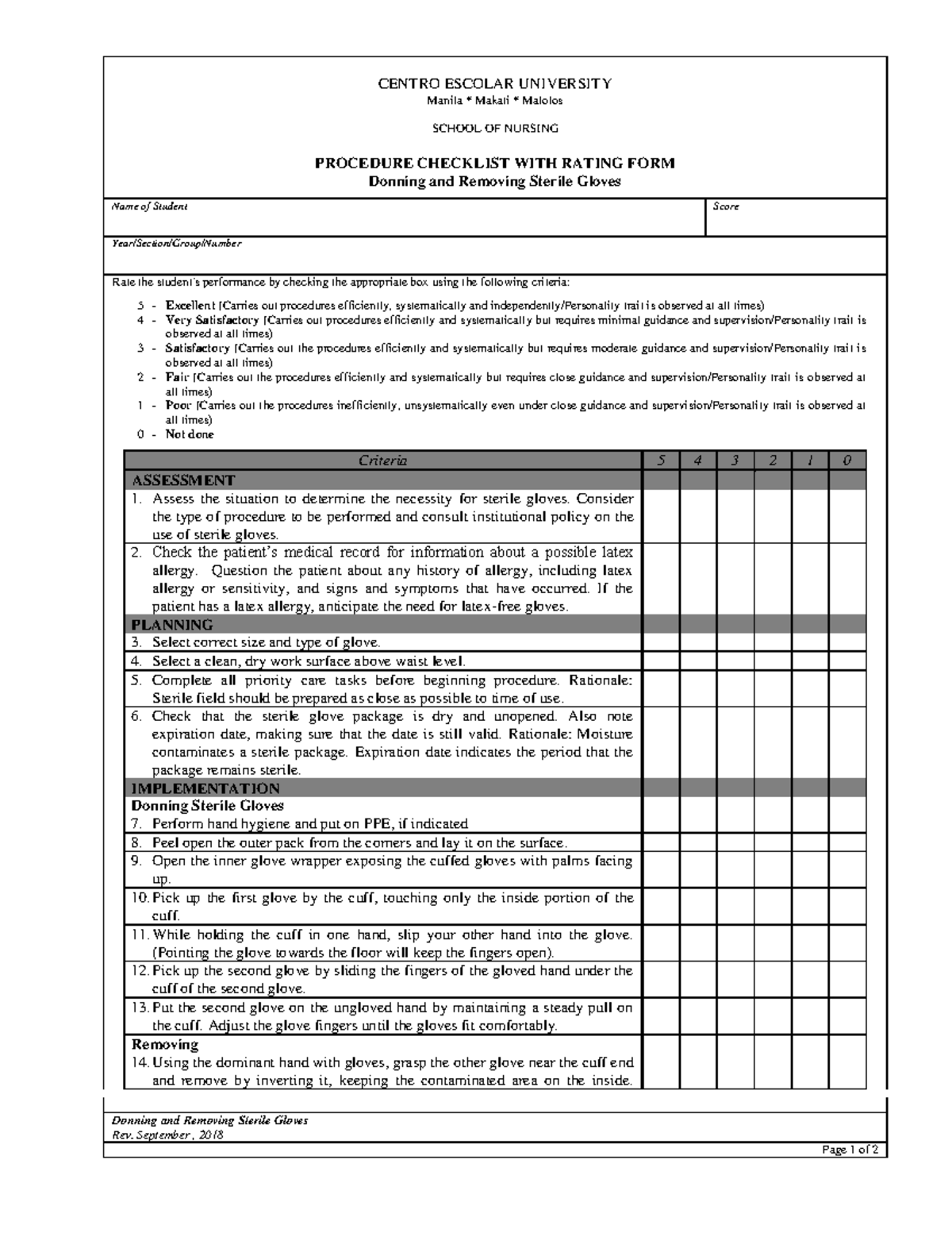 L1-Checklist Donning-and-Removing-Sterile-Gloves Ej Gomez - Donning and ...