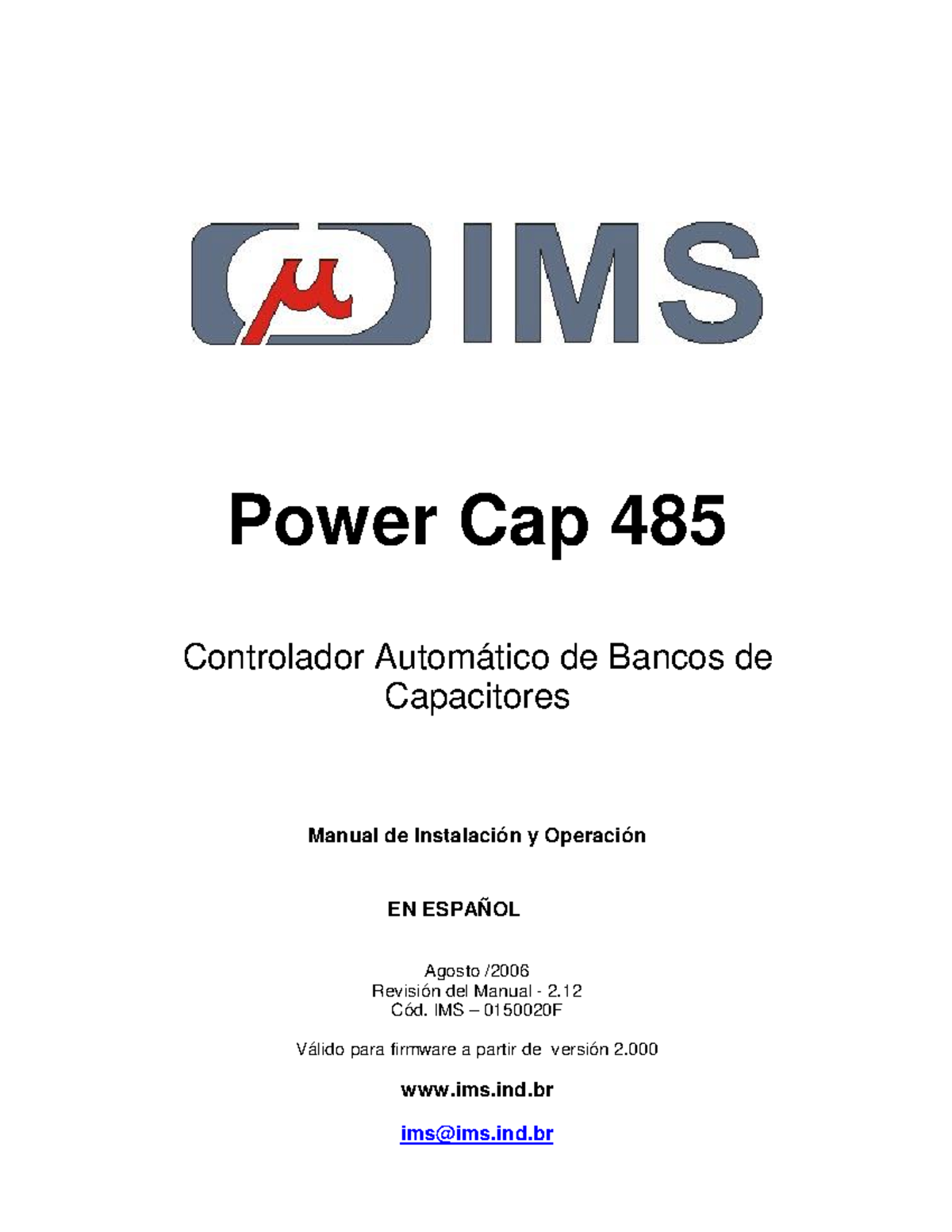 Manual de Instalación y Operación del Controlador Power Cap 485 - Studocu