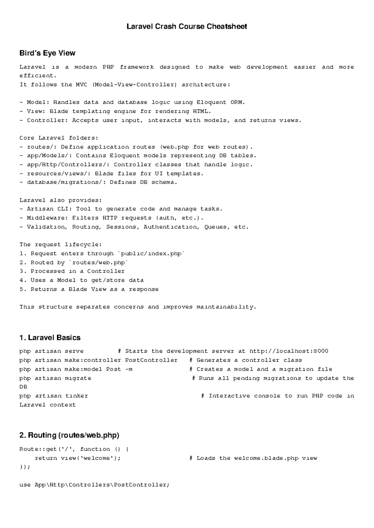 Laravel Overview Cheatsheet: Quick Reference Guide - Studocu