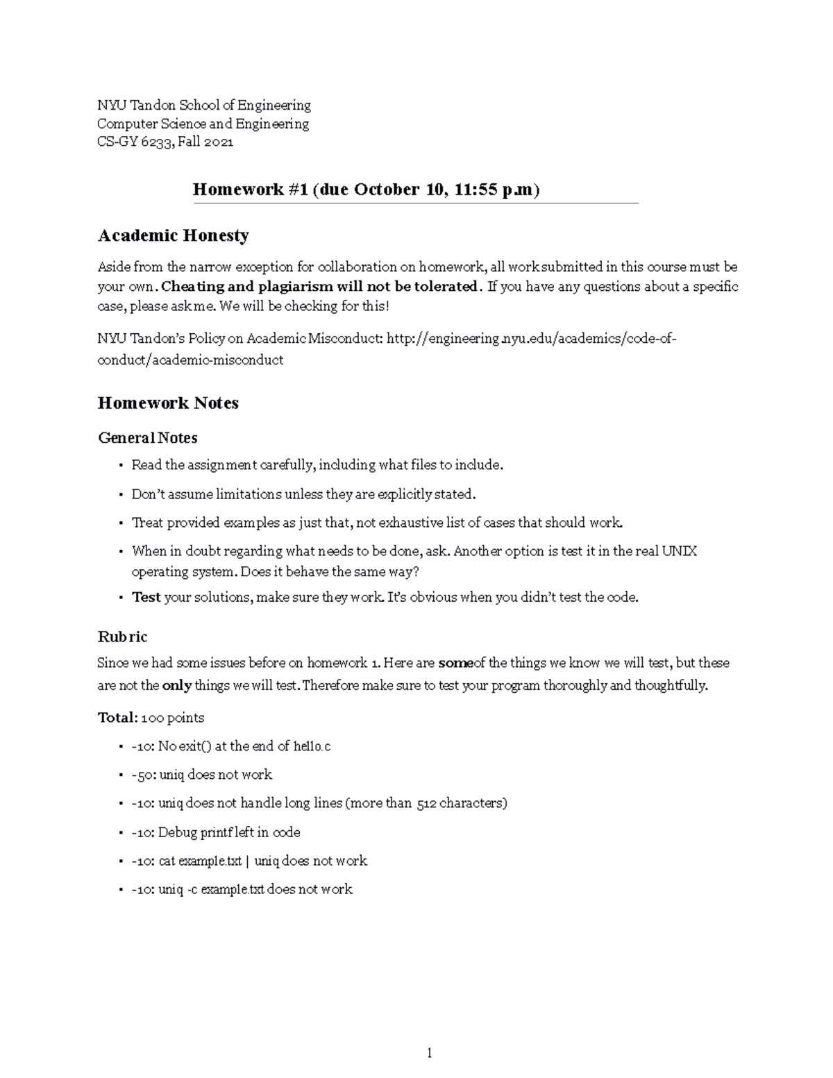 Homework 1 Cs Operating Systems Fall 2021 Nyu Tandon School Of Engineering Computer Science