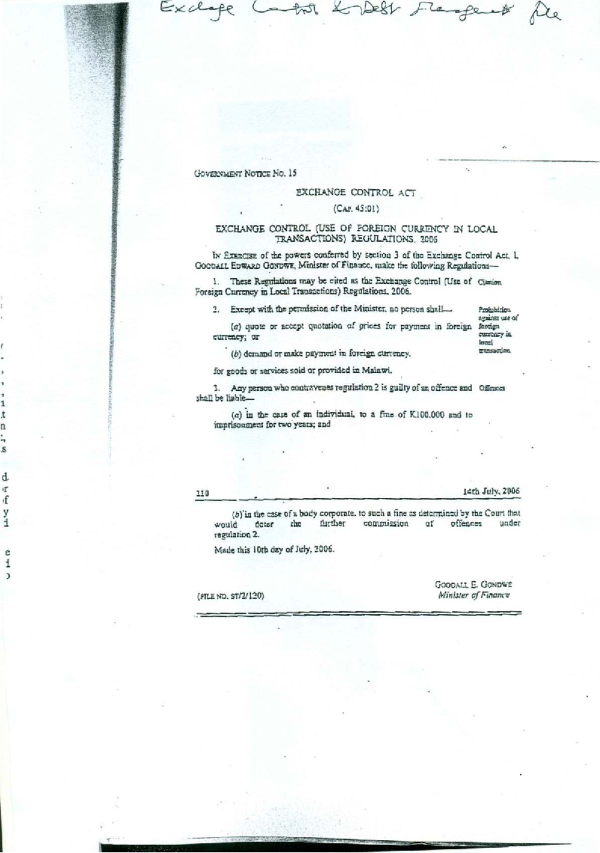 Exchange Control Regulations (CA 45:01) on Foreign Currency Use - Studocu