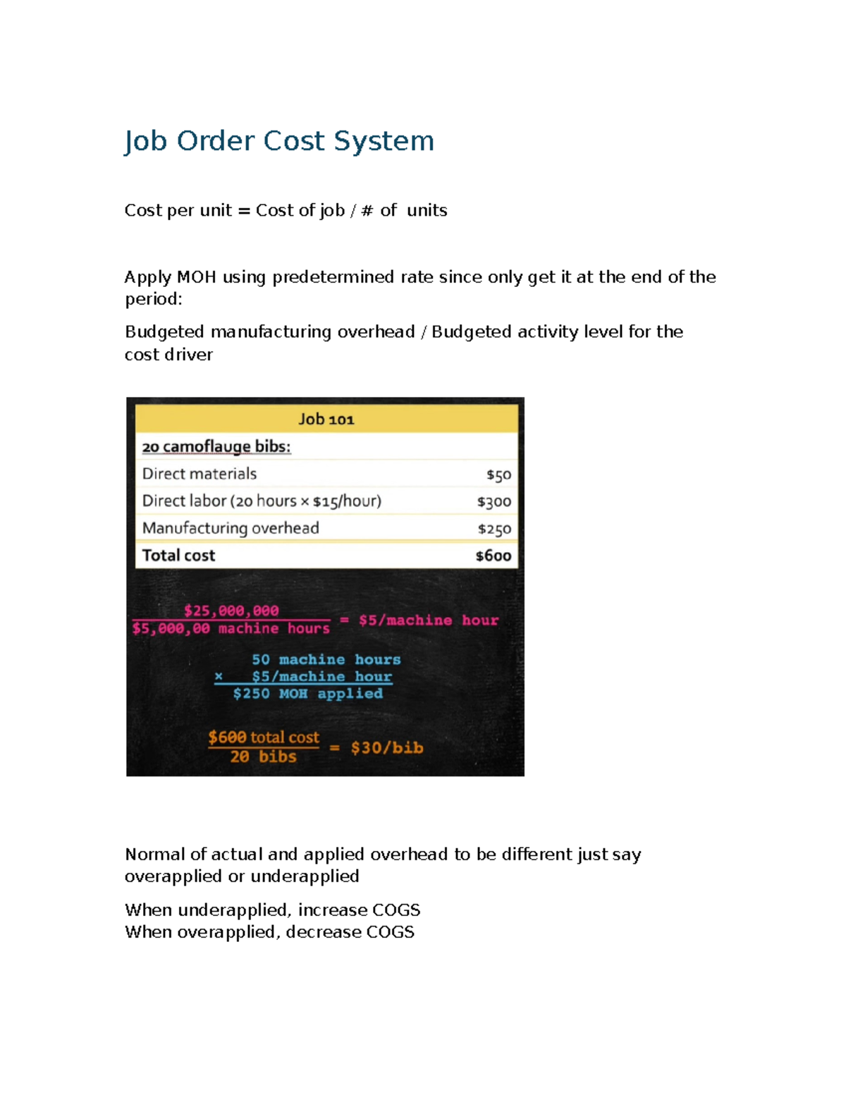 Chapter 3 Job order costs sheets - Job Order Cost System Cost per unit ...