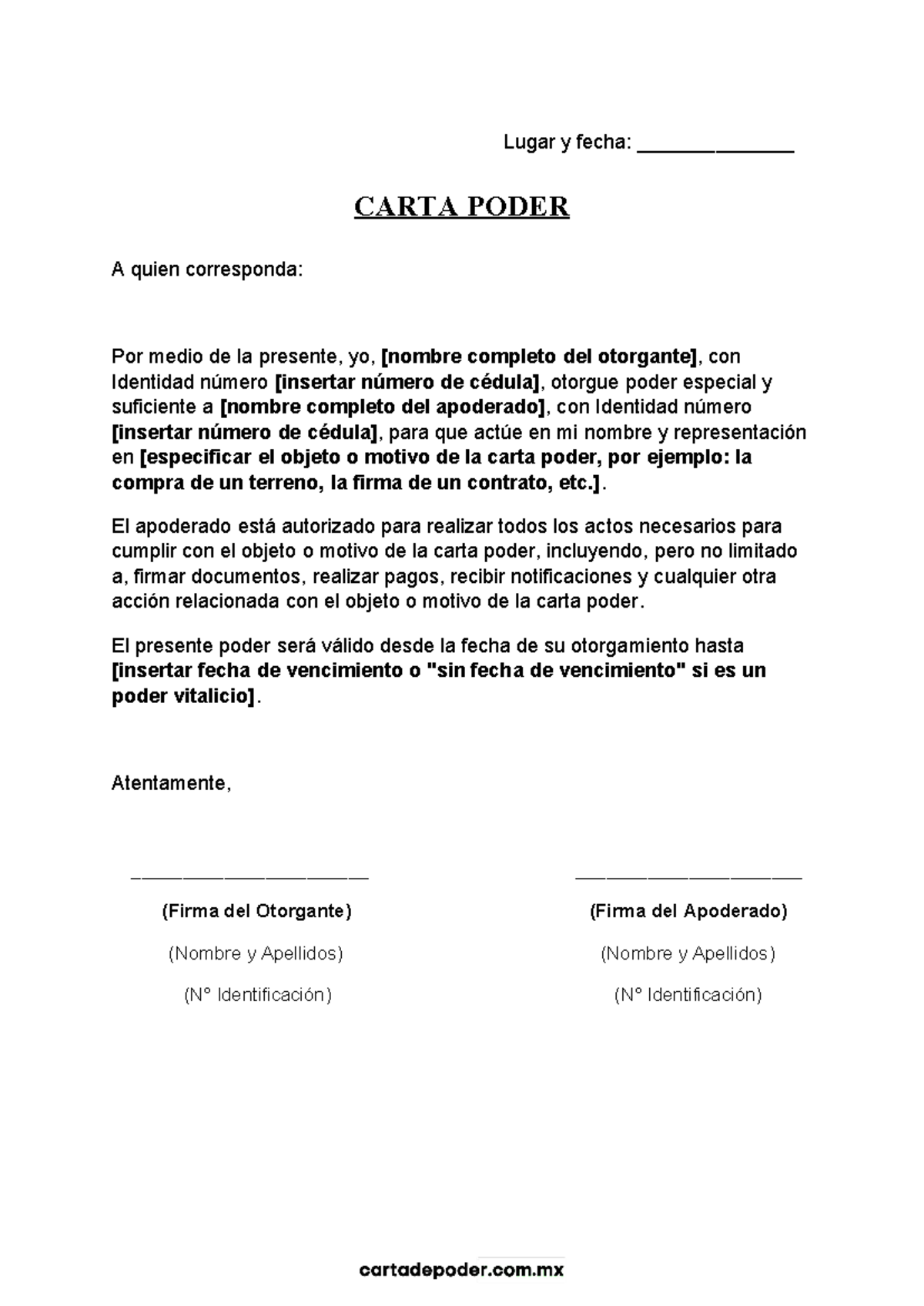 Carta Poder: Autorización de Representación Legal y Actos Específicos ...