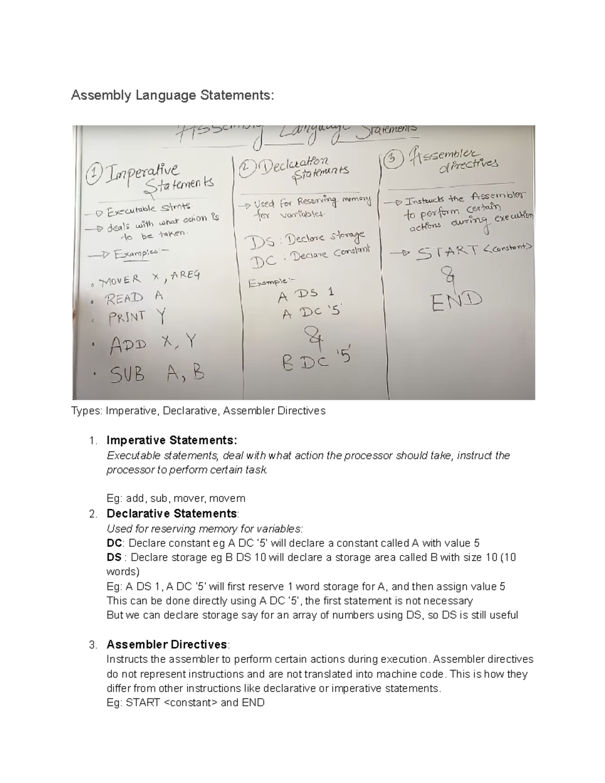 SPOS Assembly Language Statement Notes: Types, Directives & Macros ...