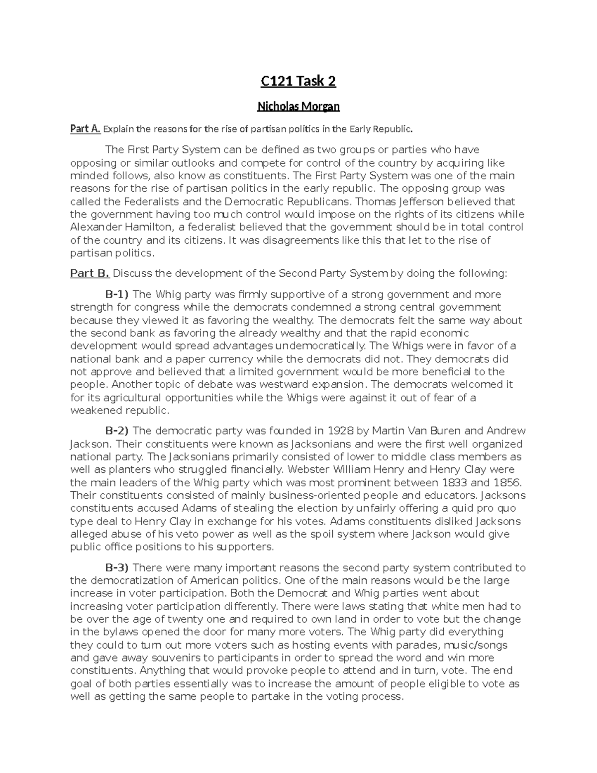 C121 - Task 2 - C121 - Task 2 - C121 Task 2 Nicholas Morgan Part A ...