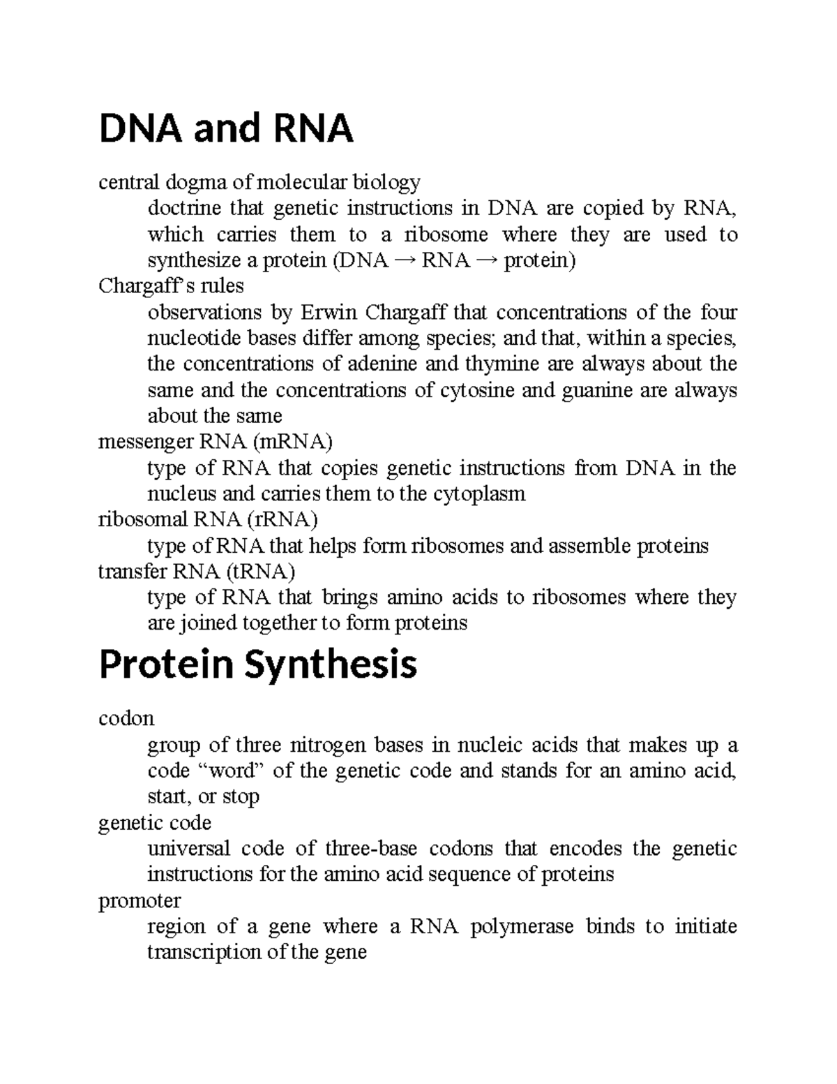 DNA and RNA: Transcription, Translation, and Mutations Overview - Studocu
