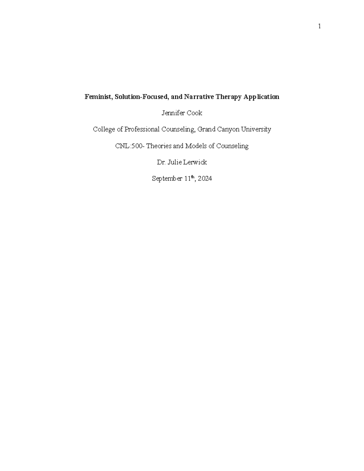 Feminist & Narrative Therapy Application: A Case Study of Ana - Studocu