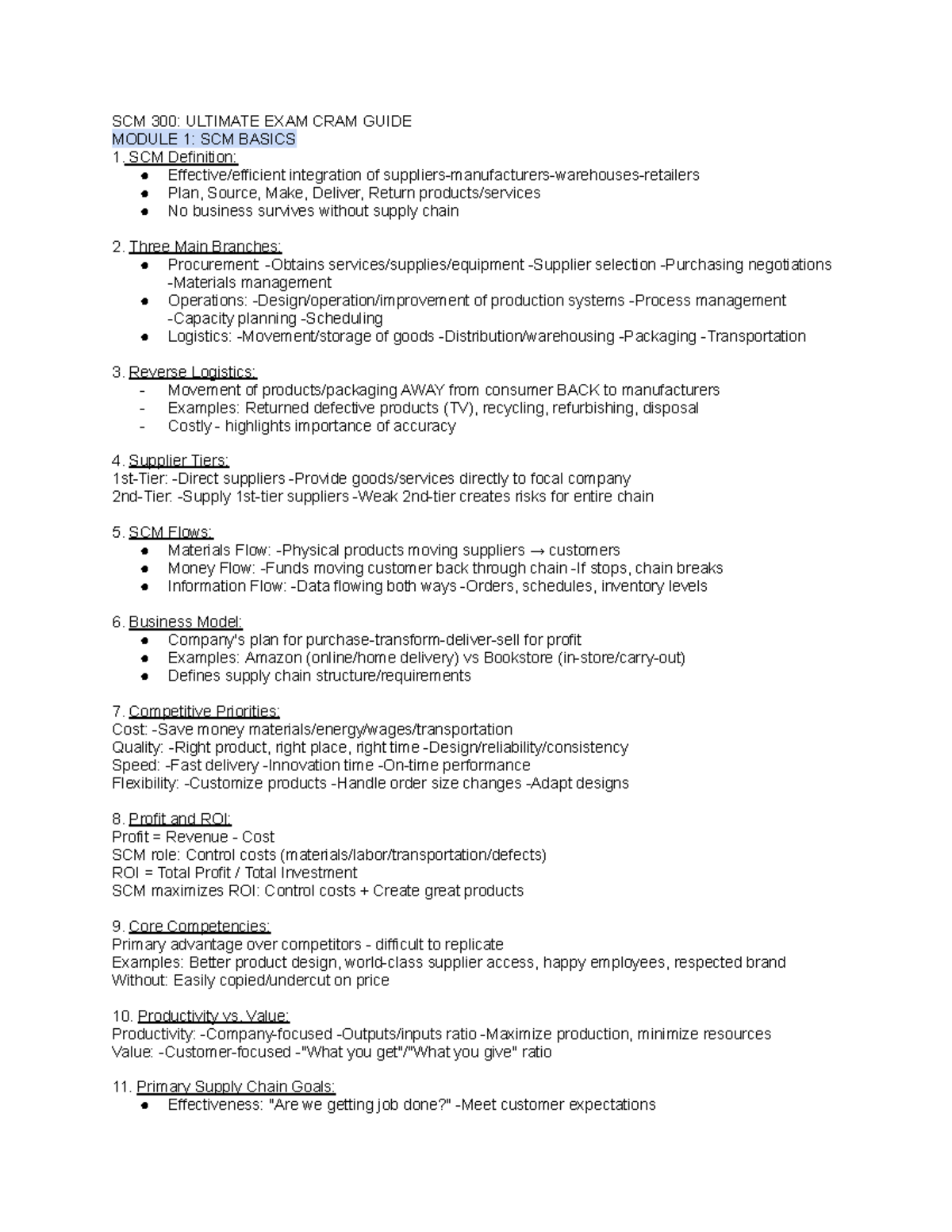 SCM 300: Ultimate Exam Cram Guide - Supply Chain Basics & More - Studocu