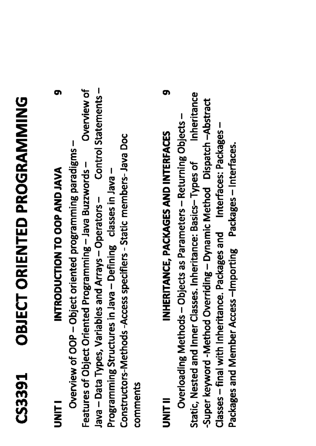 CS3391 OOP: Unit I - Introduction to OOP and Java Concepts - Studocu