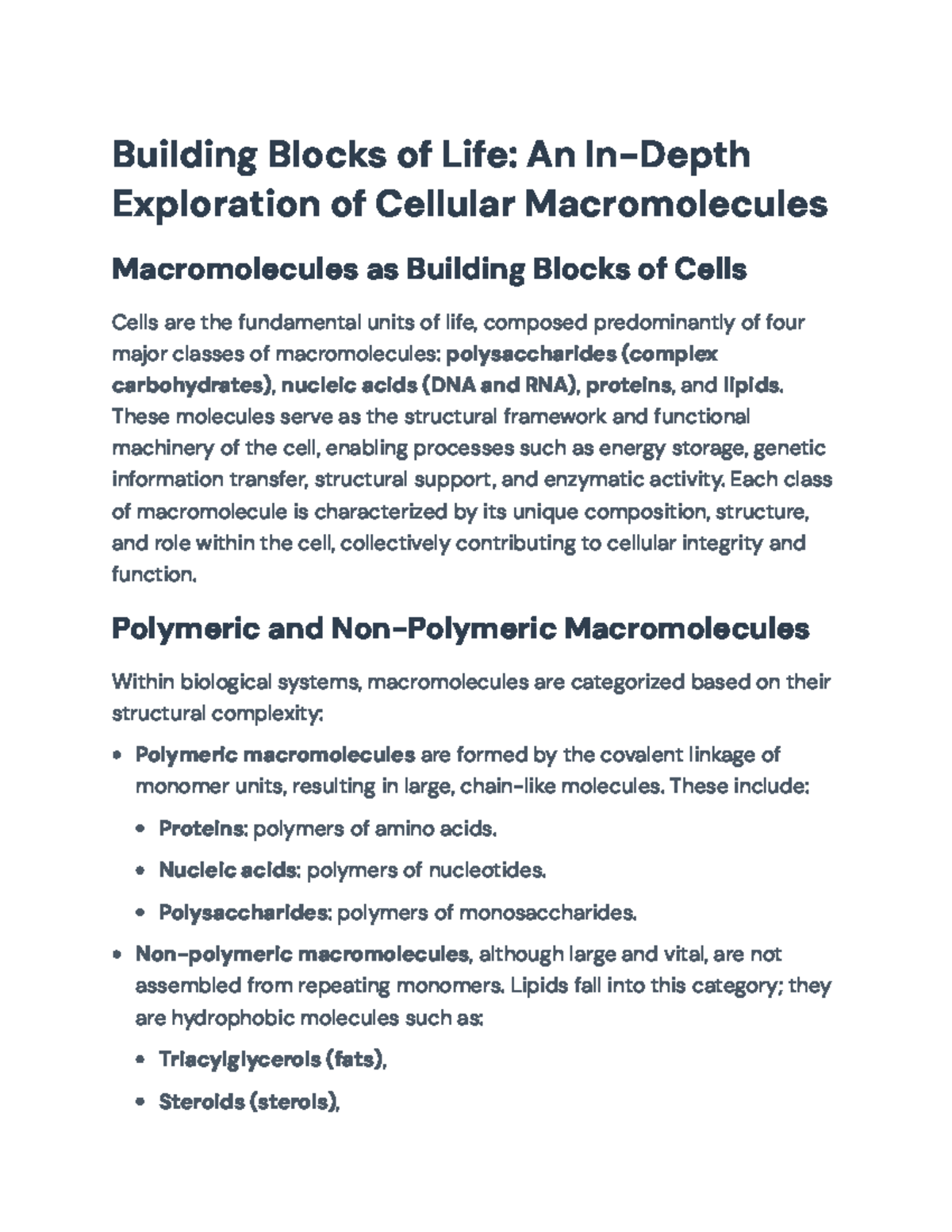 Building Blocks of Life: Overview of Cellular Macromolecules (BIO101 ...