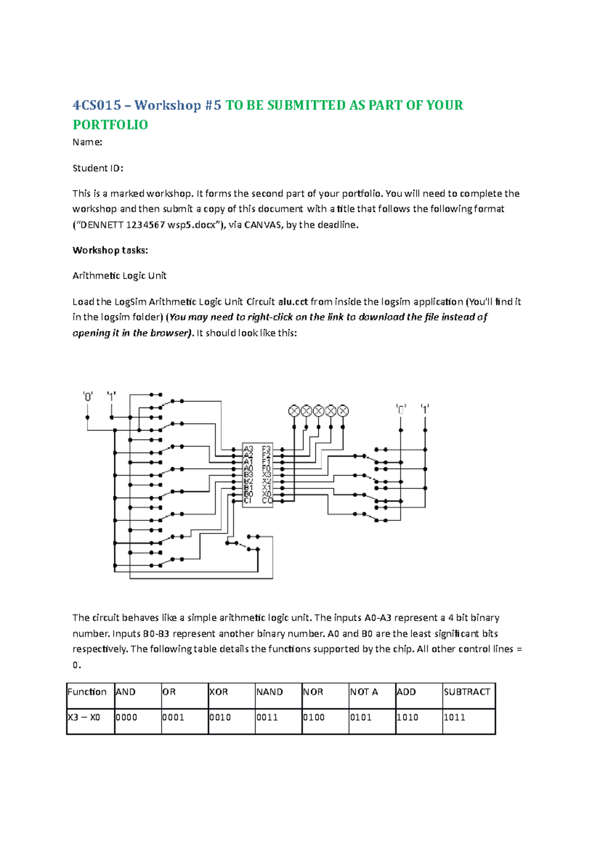 4CS015 - Workshop #5: Arithmetic Logic Unit & Circuit Design Guide ...
