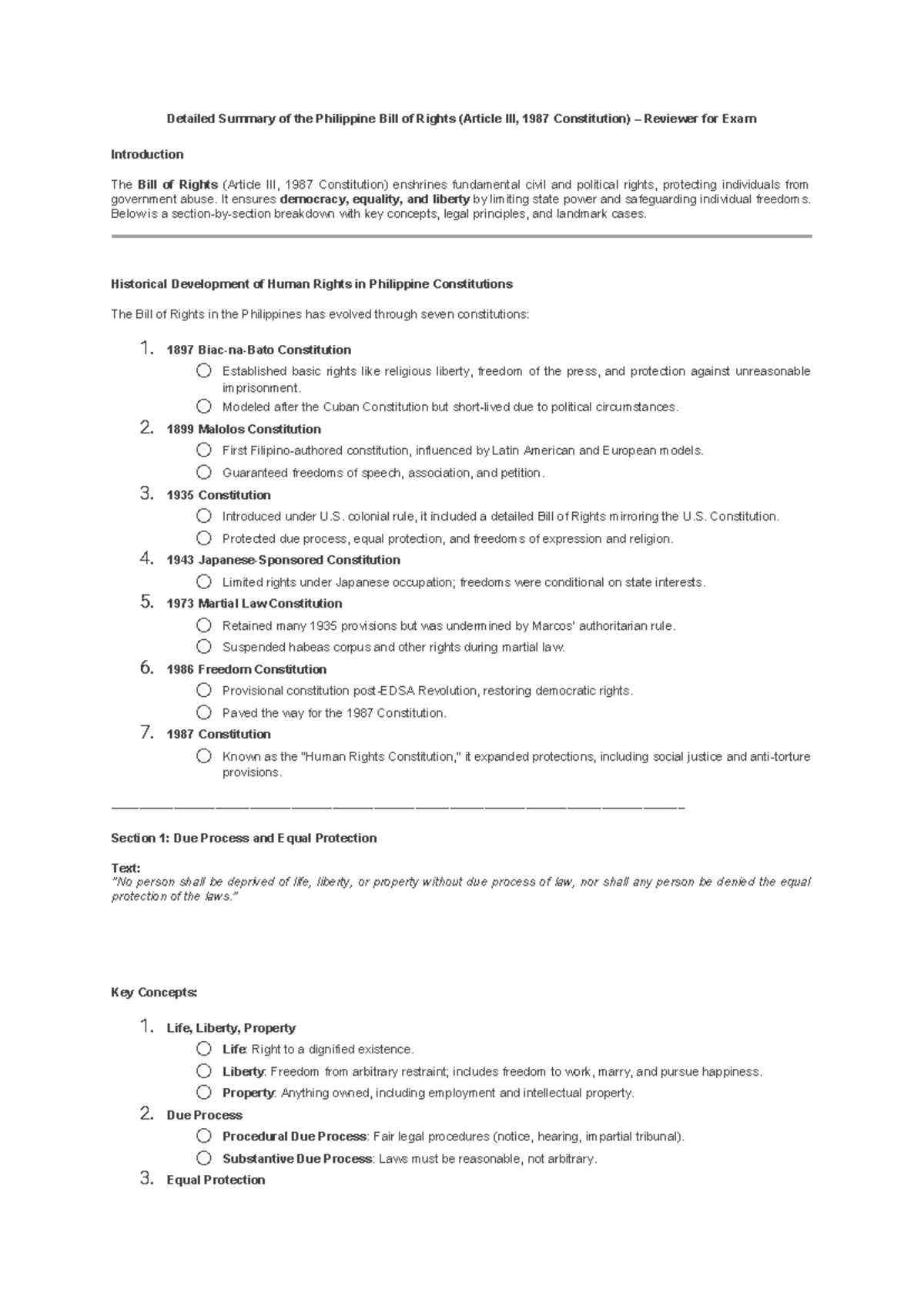 Philippines Bill of Rights Overview with Notable Landmark Cases ...