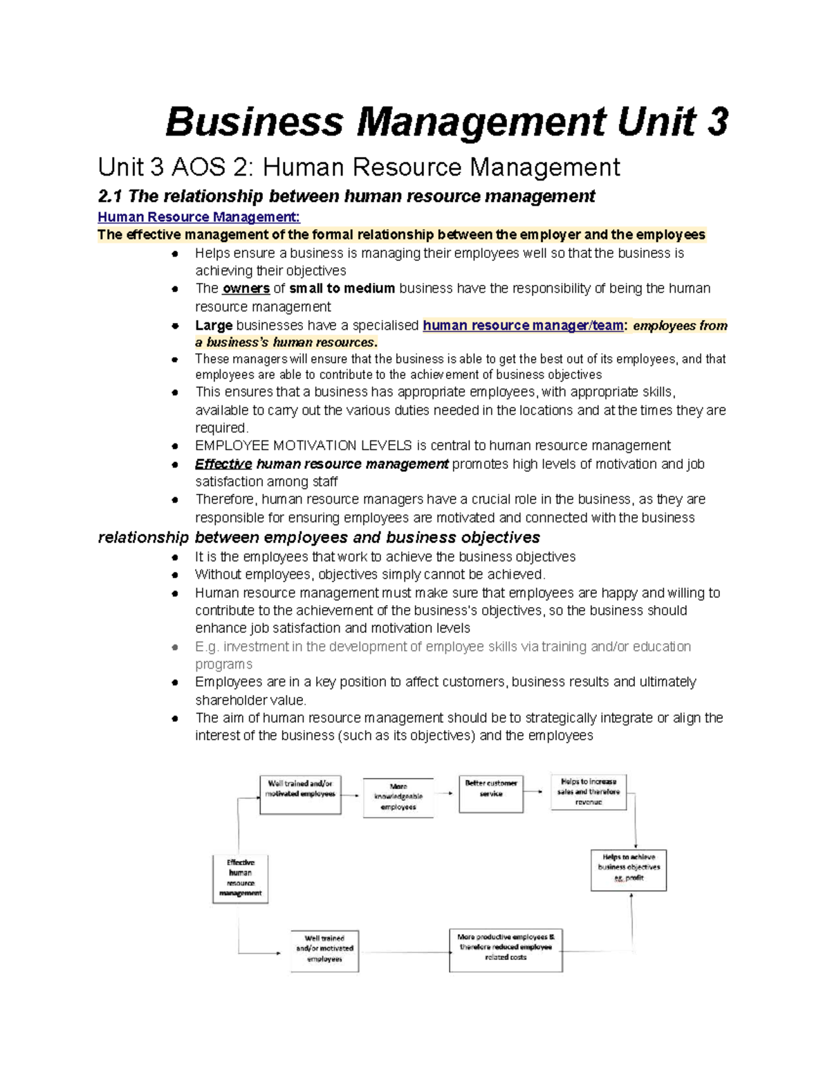 Business Management Unit 3&4: Human Resource Management Insights - Studocu