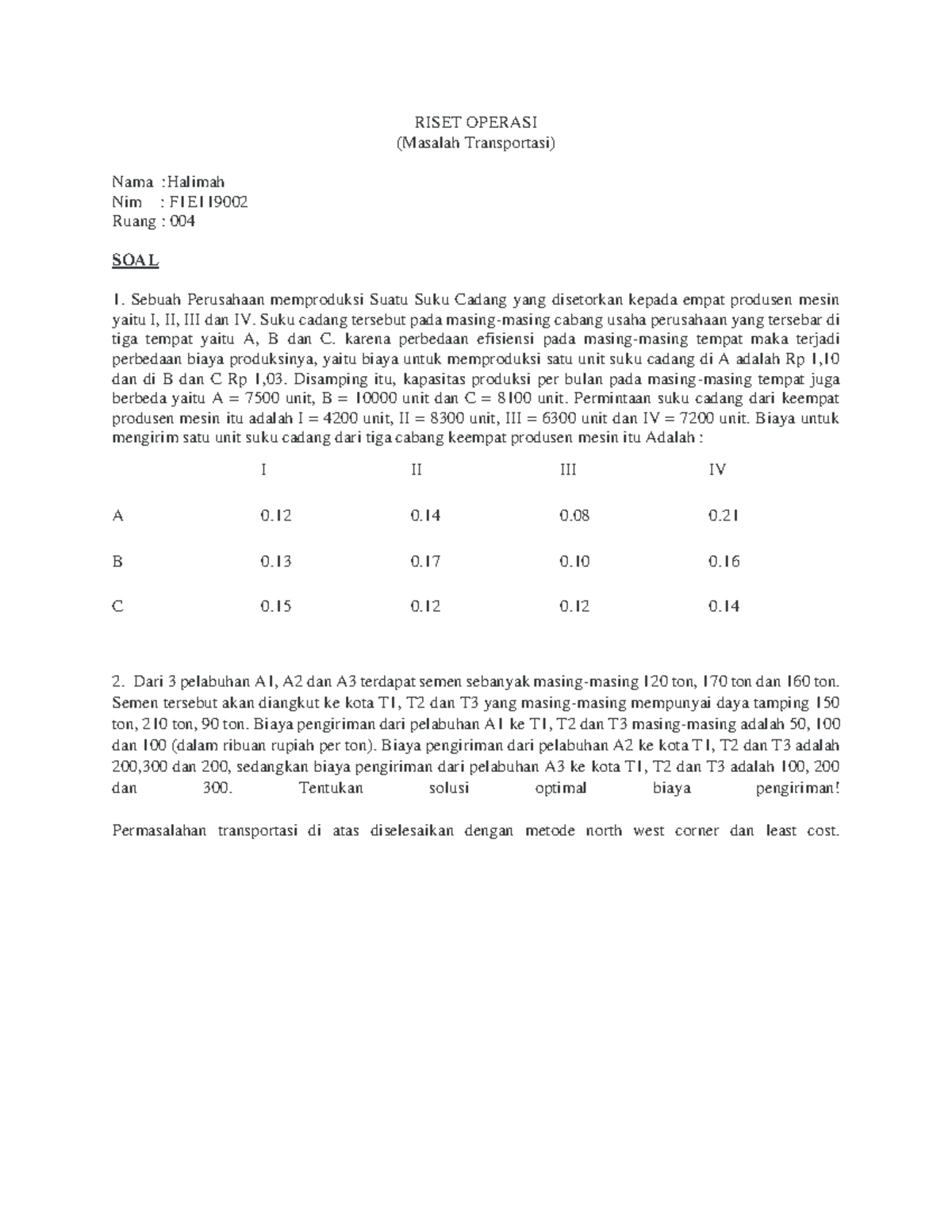 T4 - Riset Operasi: Analisis Masalah Transportasi dan Solusi Optimal ...