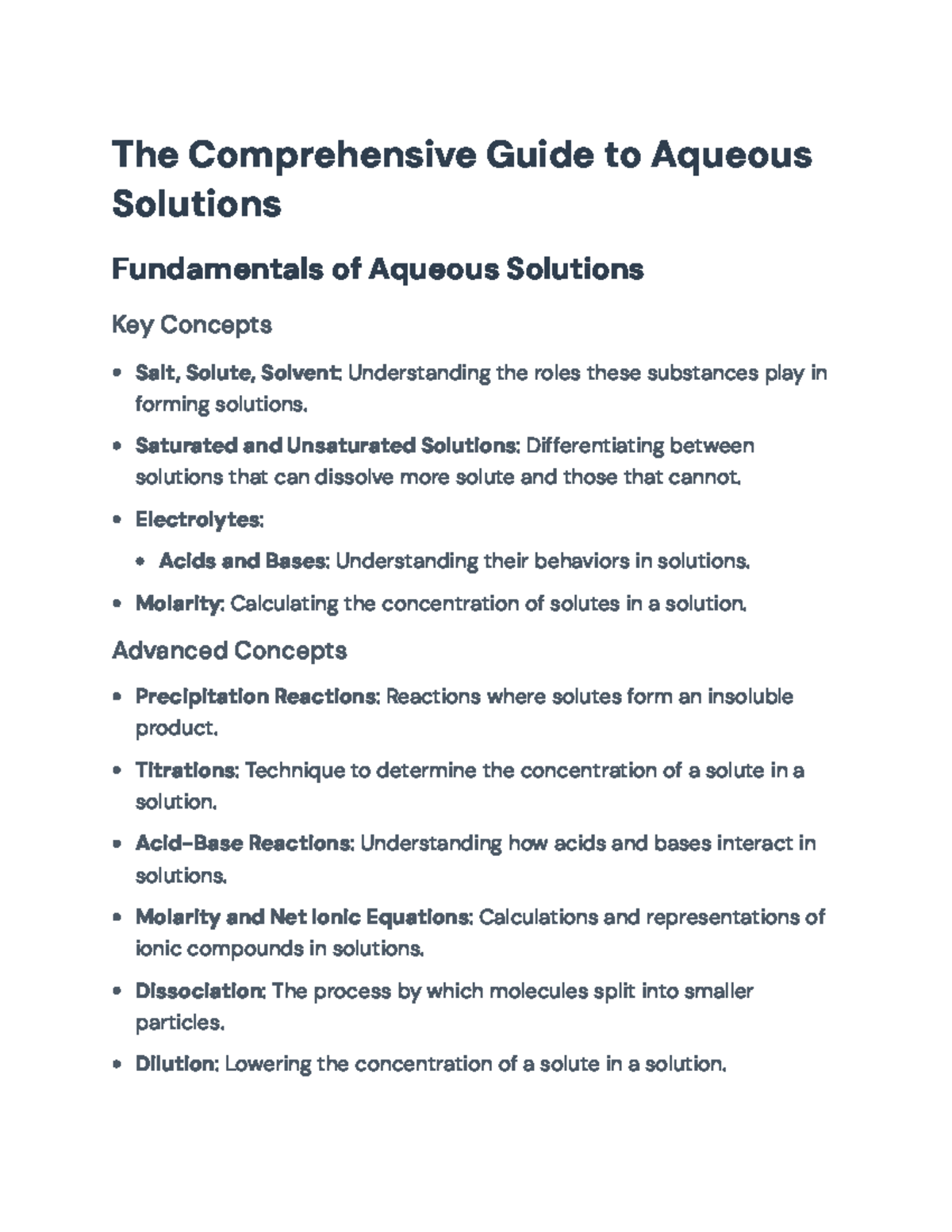 Comprehensive Guide to Aqueous Solutions (Chem 101 - Chapter 8) - The ...