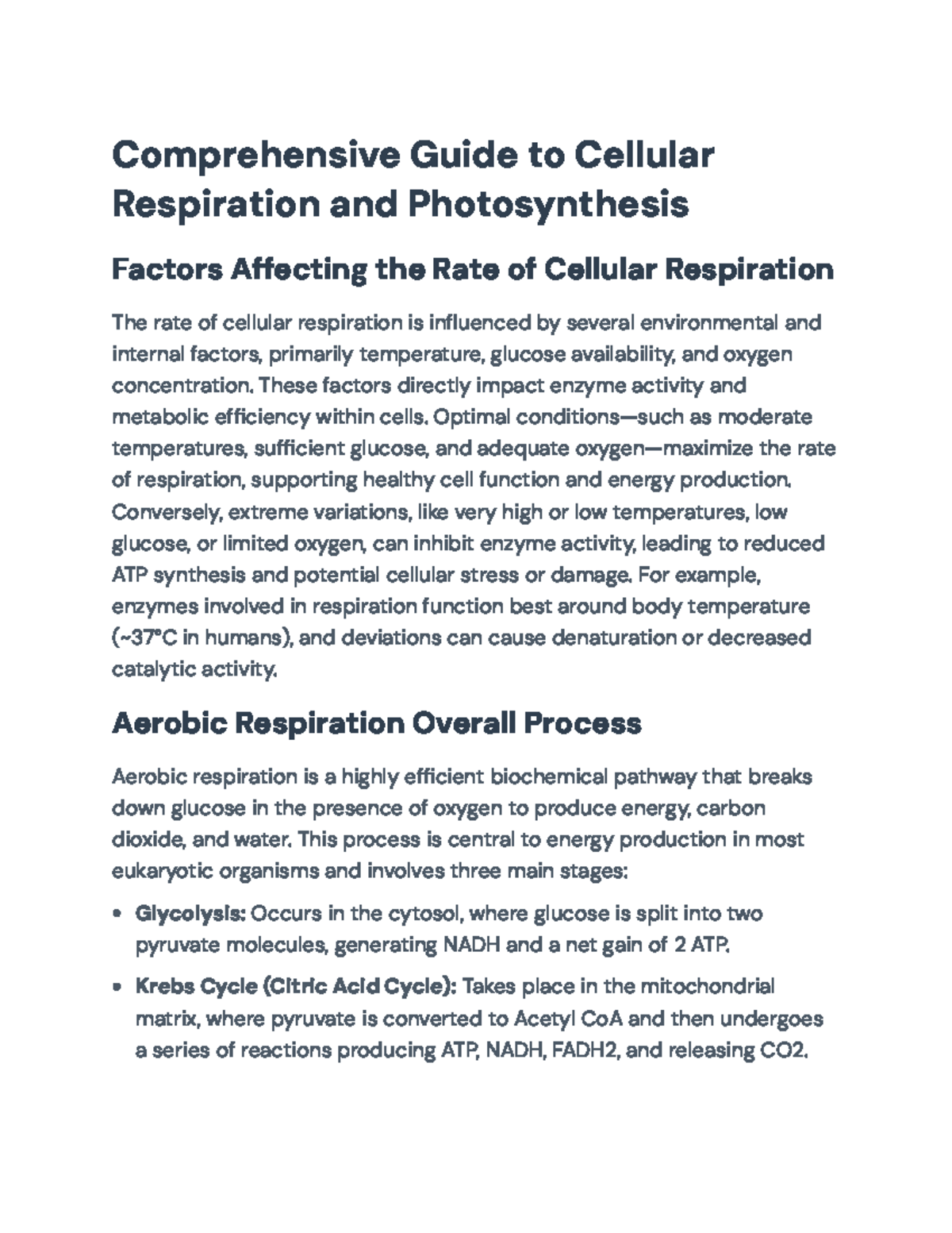 Comprehensive Overview of Cellular Respiration & Photosynthesis Factors ...