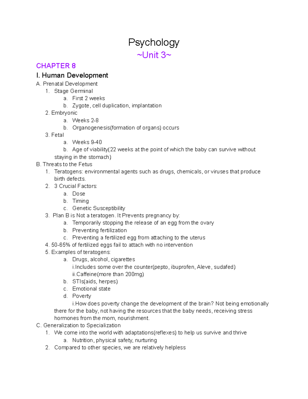 Psych-Unit 3 - Key Concepts in Human Development Lecture Notes - Studocu