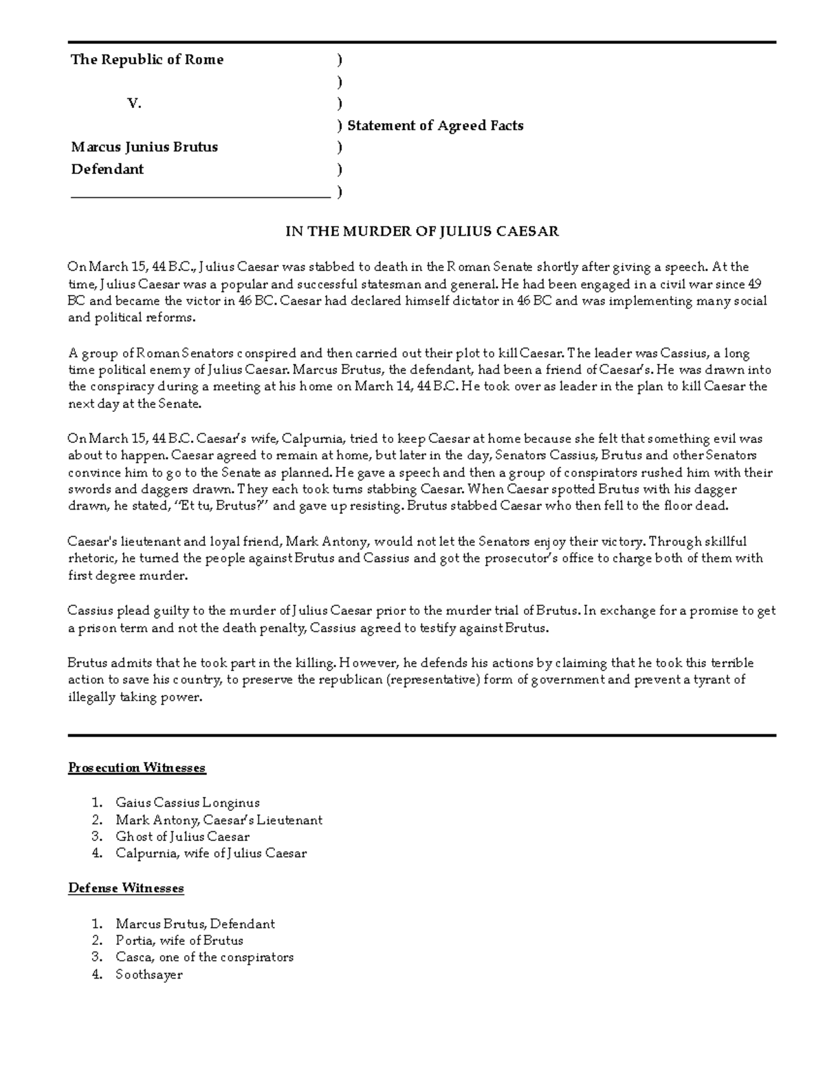 MT-The Republic of Rome: Case Study on the Murder of Julius Caesar ...